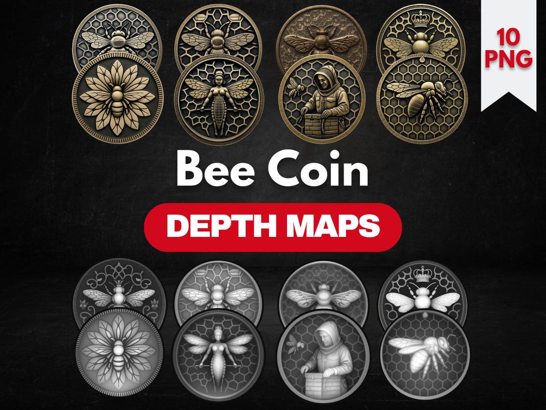 Bee Coin Depth Map Bundle: 3D Depth Maps for Laser Engraving (PNG ...
