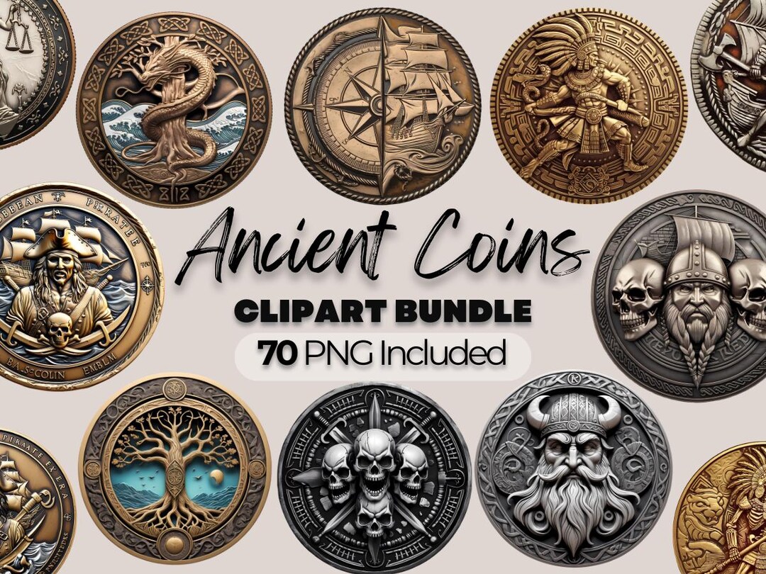 Ancient Coin Clipart Bundle Brass Coin Laser Cutting Templates Pirate ...