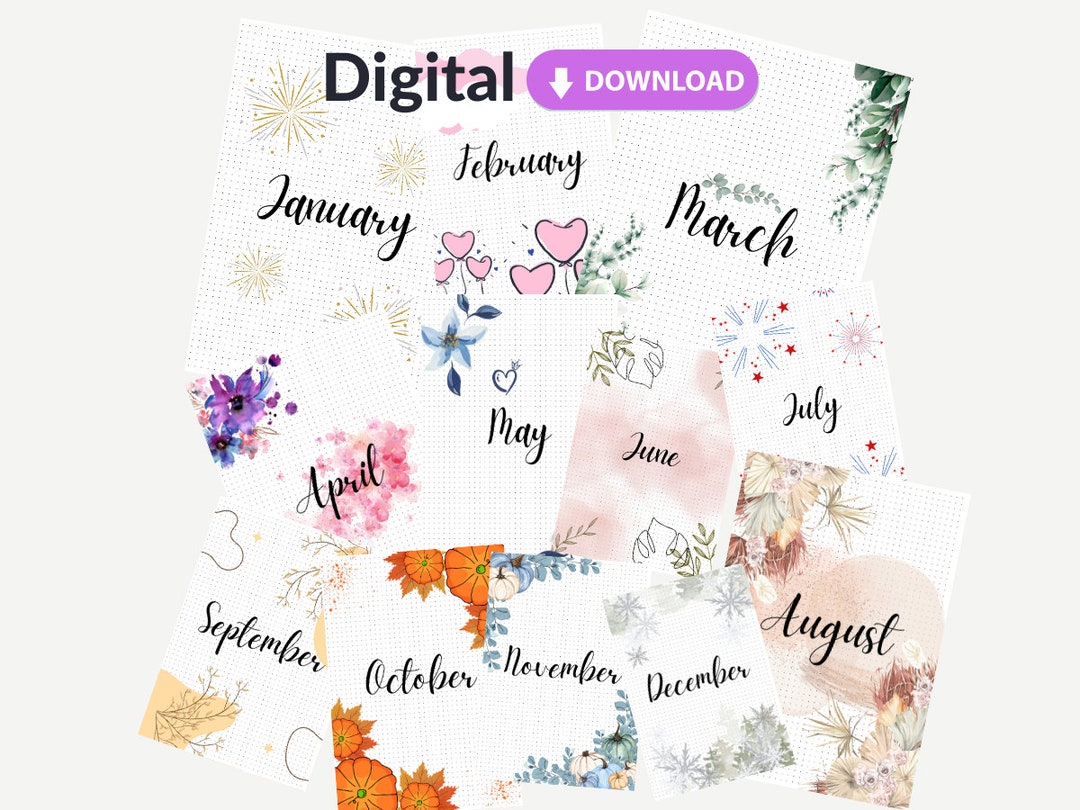 Printable Monthly Journal Covers A5 Bullet Journal Cover Pages Monthly ...