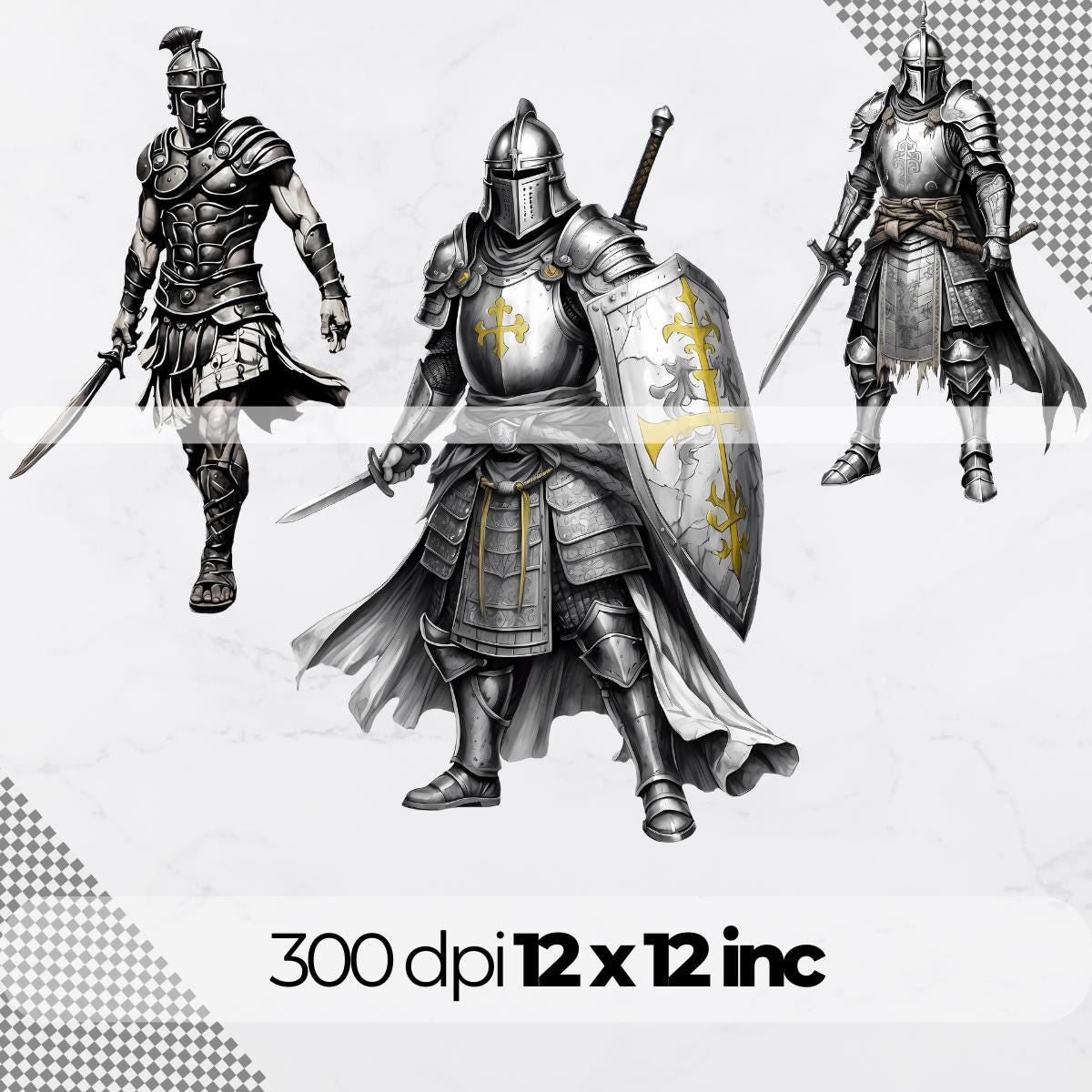Medieval Knights Clipart PNG Bundle Armored Crusader PNG for ...