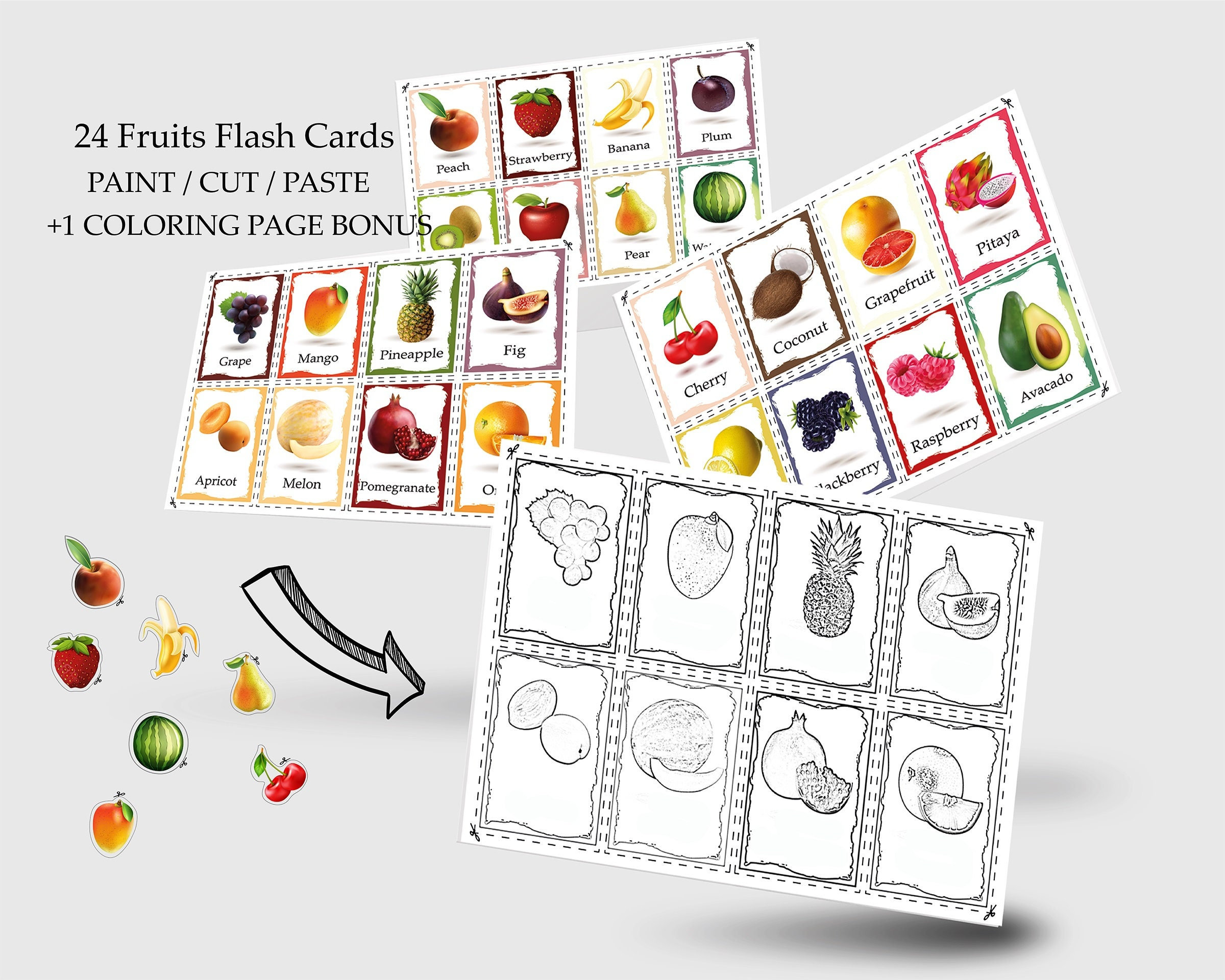 Printable Flash Cards Fruits DIY Cards Fruits Cards - Etsy