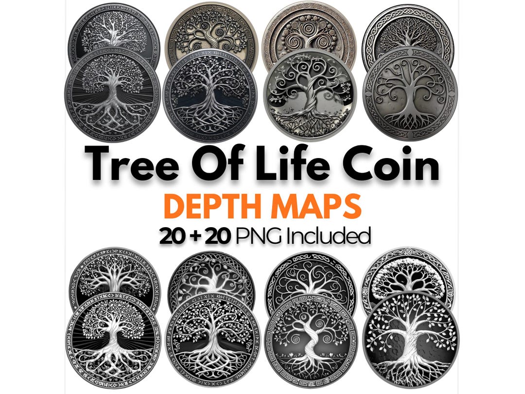 Tree of Life Coin Depth Map Bundle: 3D Depth Maps for Laser Engraving ...