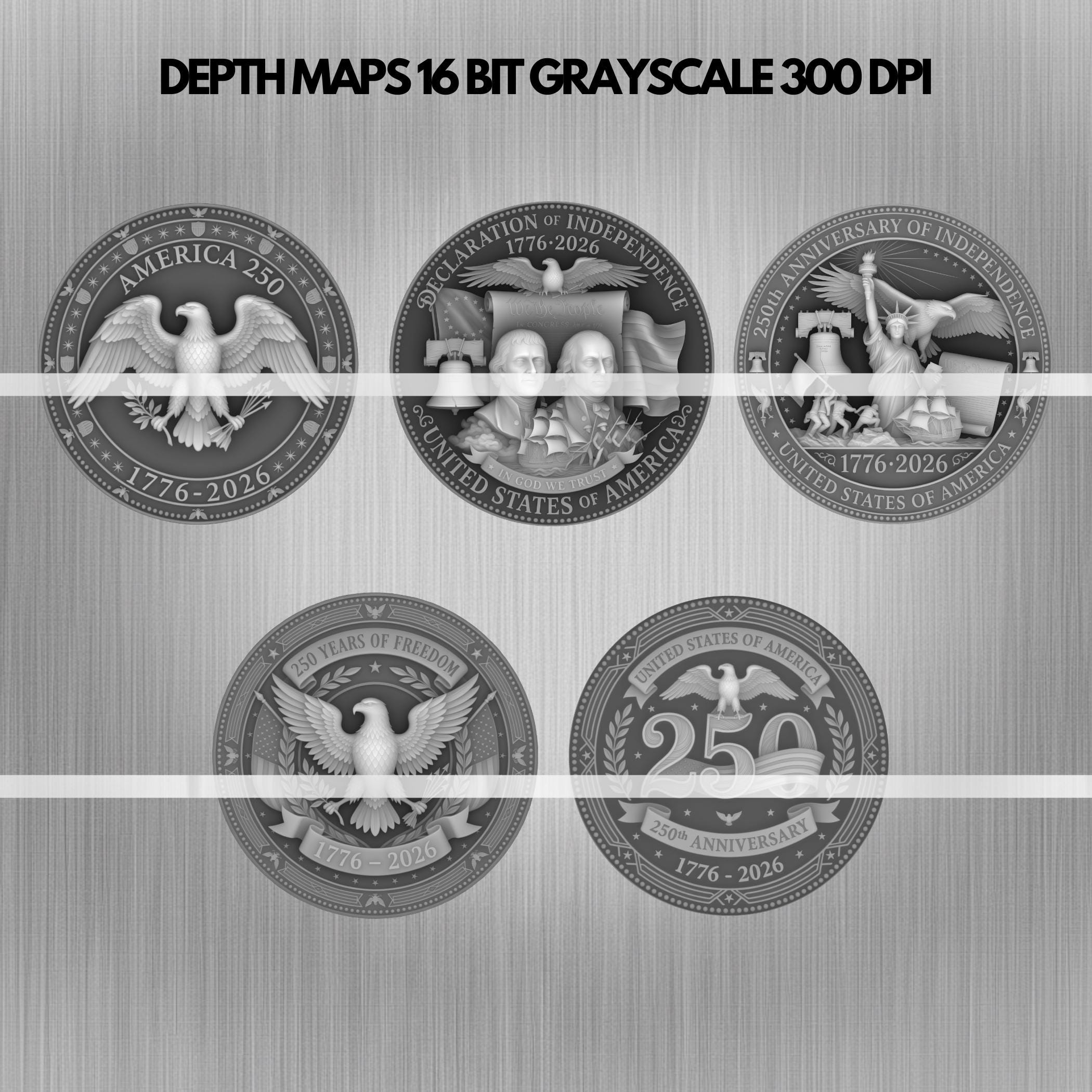 USA 250th Anniversary Coin Depth Map Bundle: 3D Embossing Depth Maps ...