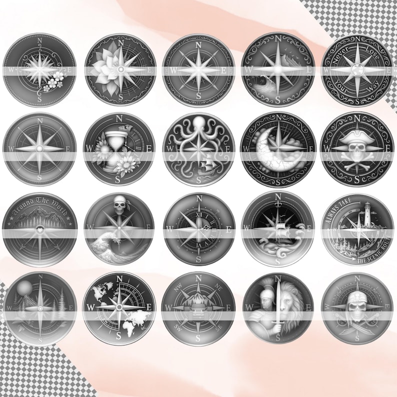 Compass Coin Depth Map Bundle: 3D Depth Maps for Laser Engraving ...