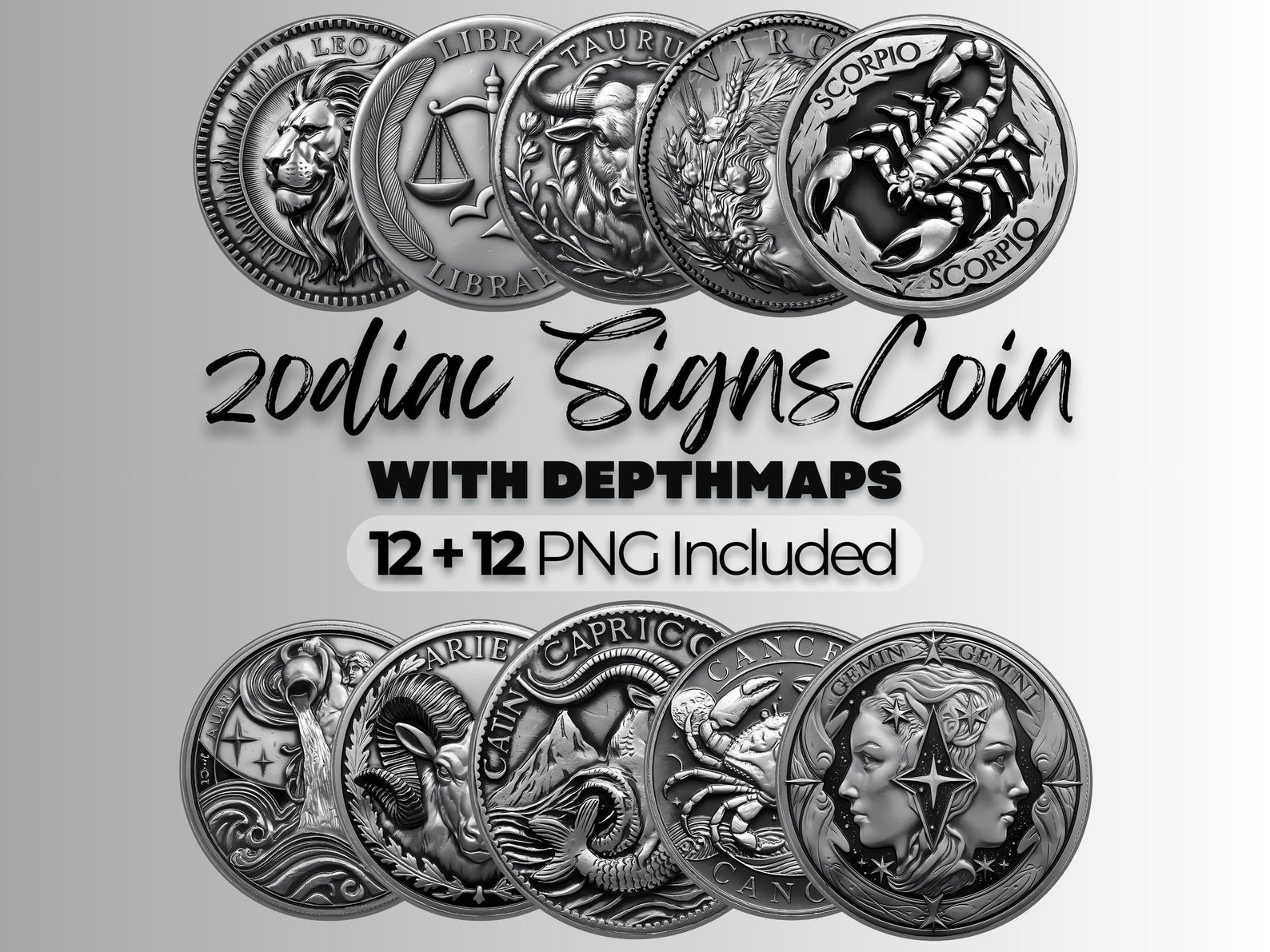 Ancient Zodiac Signs Coin PNG Zodiac Signs Laser Coin Bundle Brass Coin ...