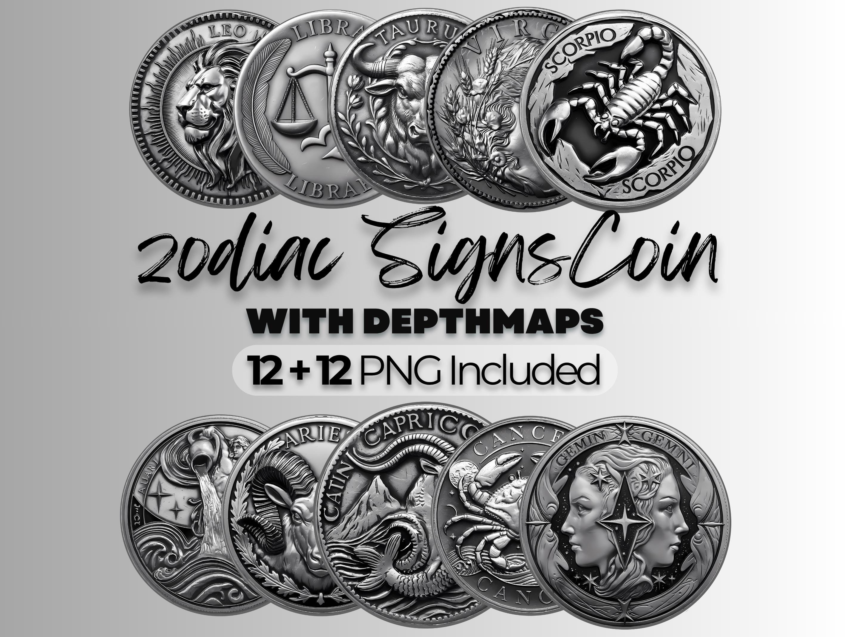Ancient Zodiac Signs Coin PNG Zodiac Signs Laser Coin Bundle Brass Coin ...