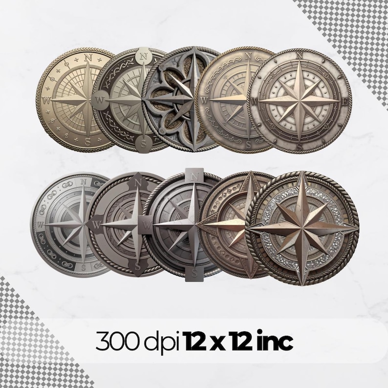 Vintage Compass Coin PNG Clipart: 3D Depth Map for Laser Engraving - Etsy
