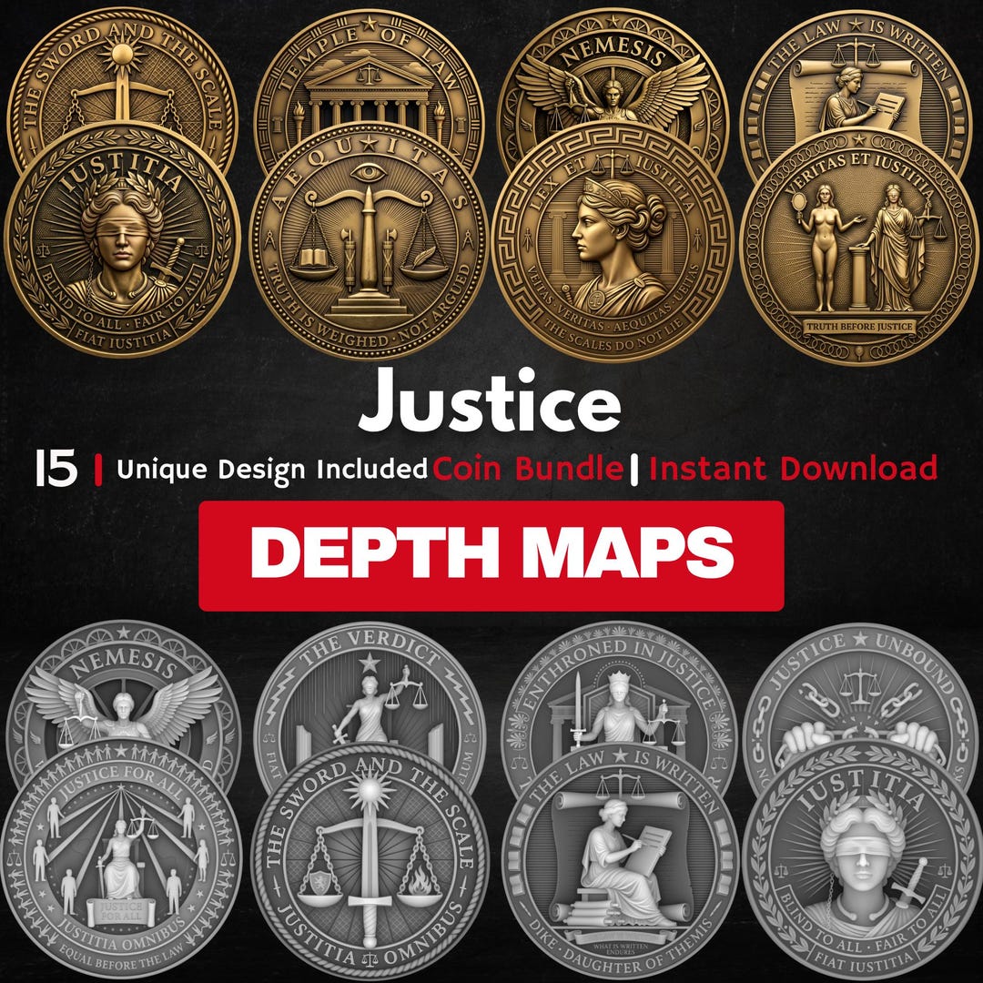 Justice Coin Depth Map Bundle: 3D Embossing Height Maps for Fiber Laser ...