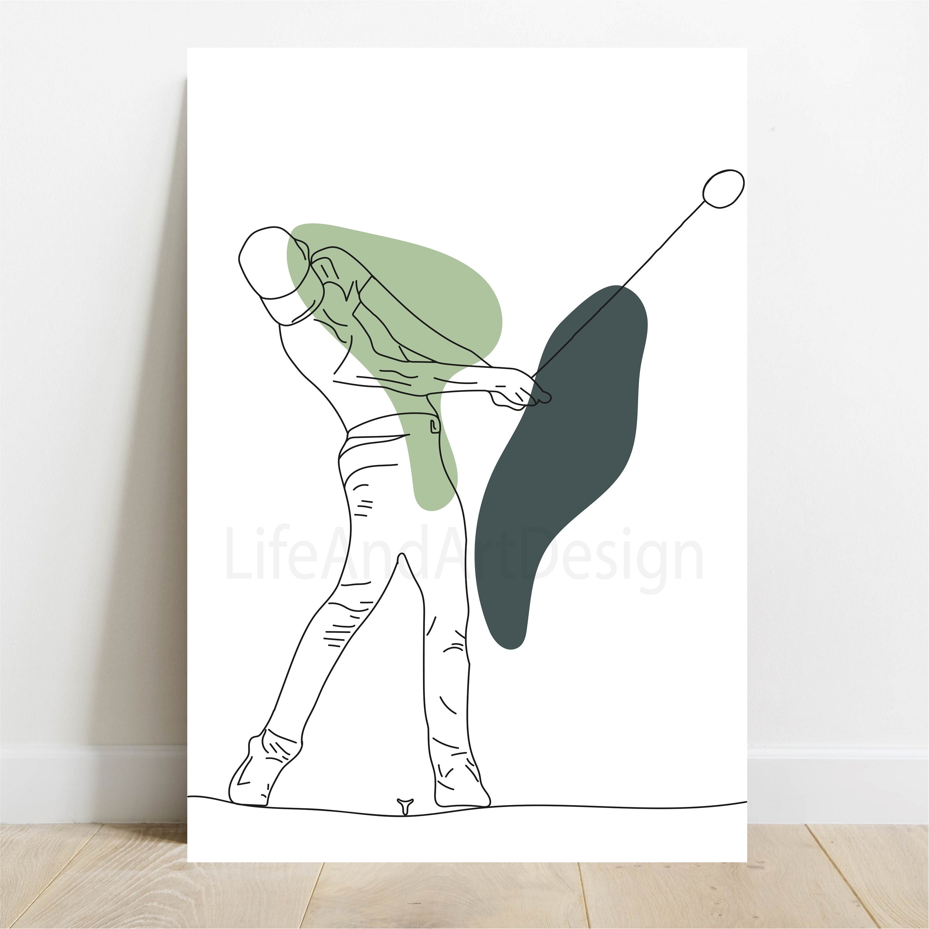 Minimalist Golf Player Line Art Golf Wall Art Golf Art Print Golf Art ...