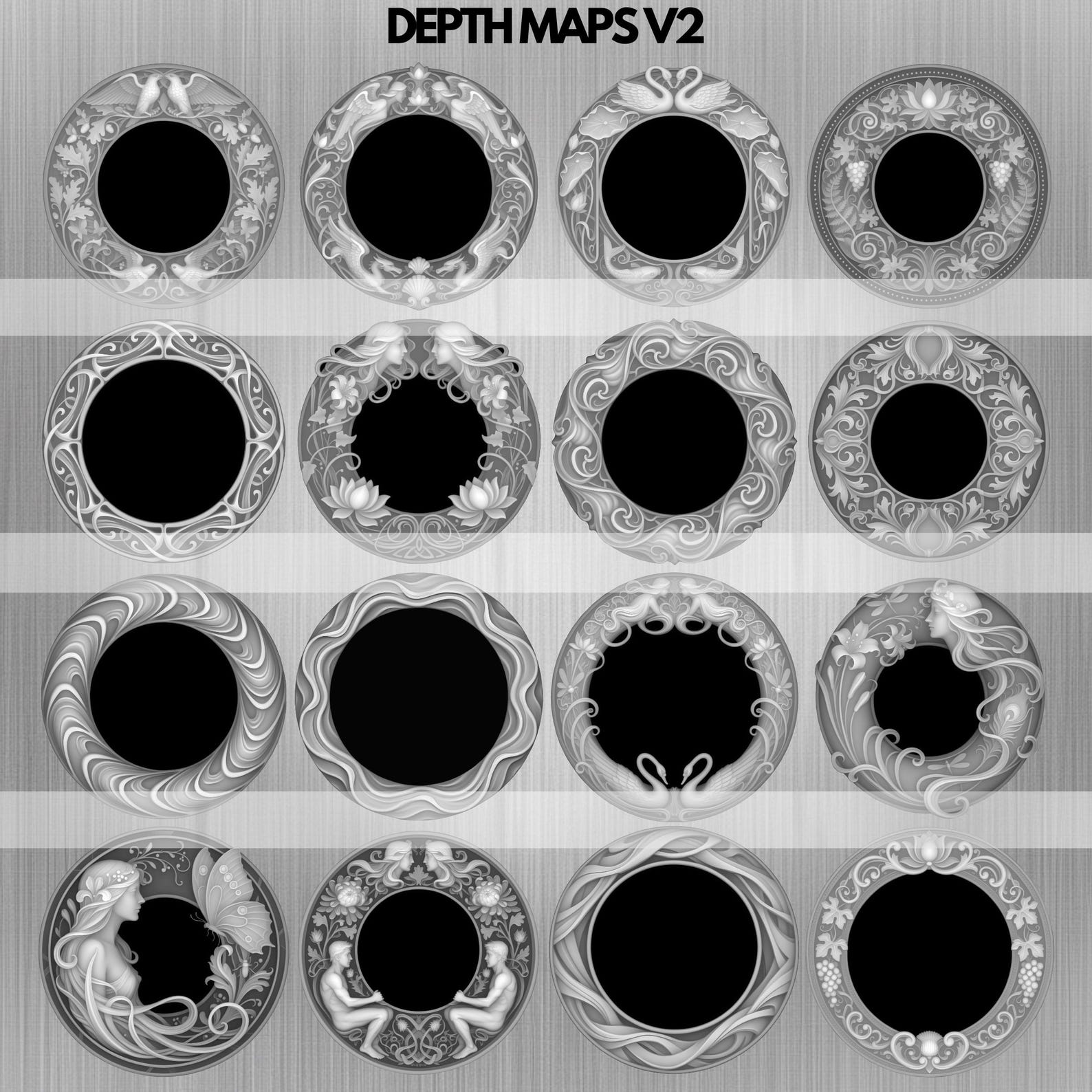 Art Nouveau Coin Frame Depth Map Bundle: 3D Embossing Depth Maps for ...