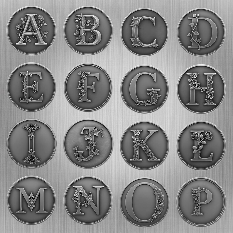 A-Z Floral Letter Coin Depth Map Bundle: 3D Depth Maps for Laser ...