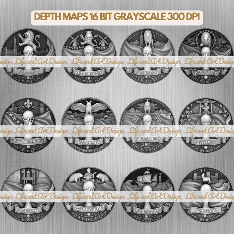 World Cup 2026 Coin Engraving Depth Maps | 48 Countries Laser Embossing ...