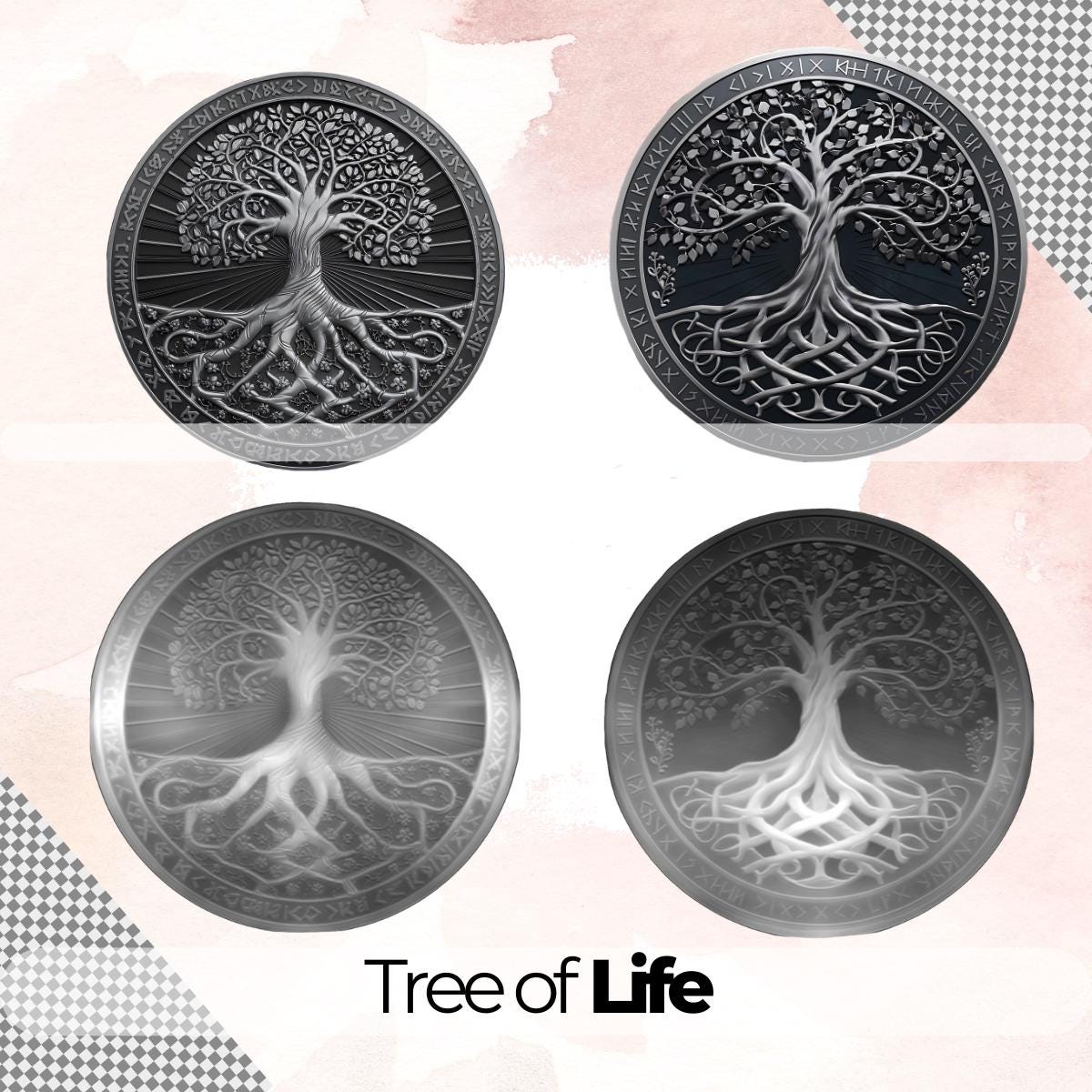 Tree of Life Coin PNG Bundle Laser Engraving Depthmaps Tree of Life ...