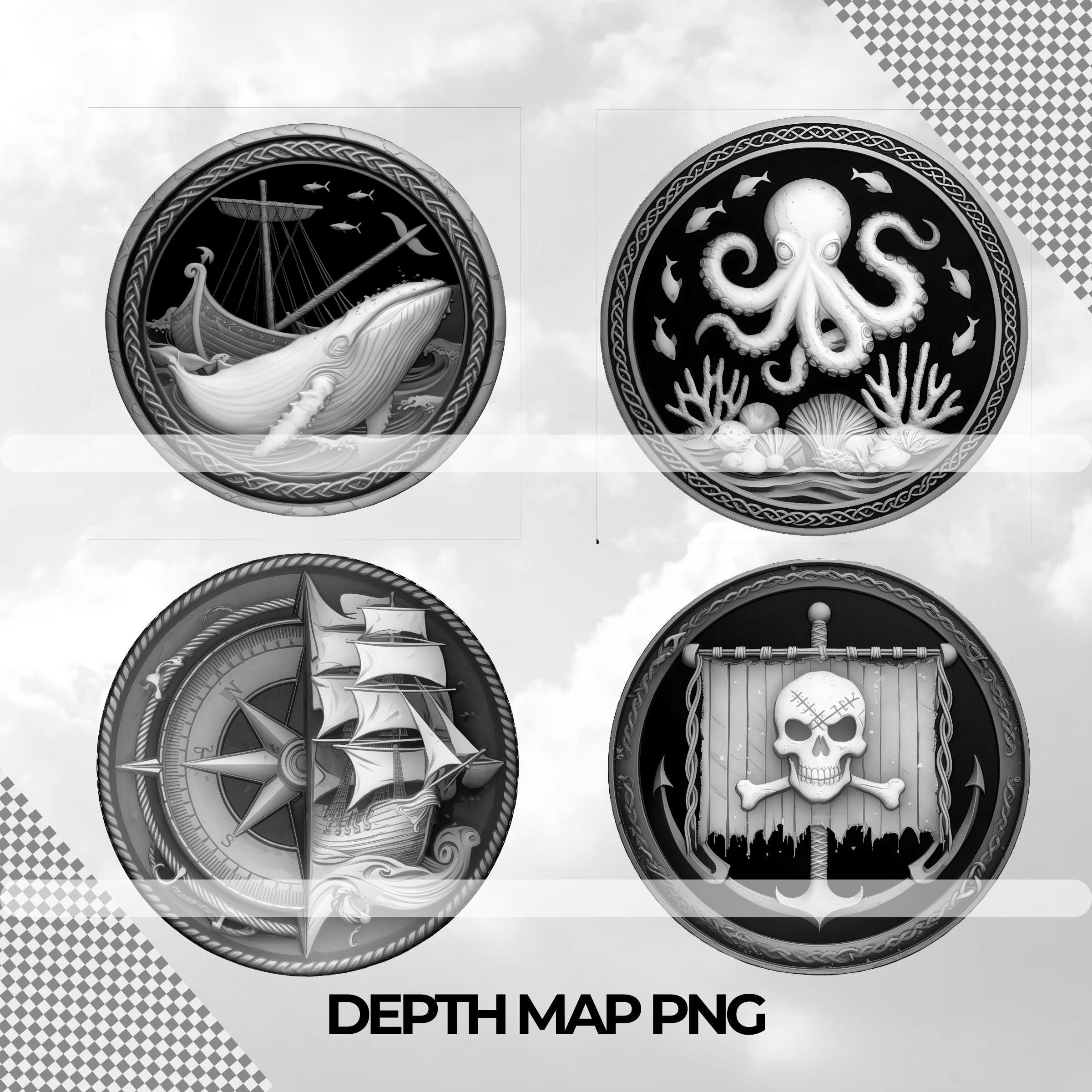 Pirate Coin Depth Map Pack: 3D Depth Maps for Laser Engraving (PNG ...