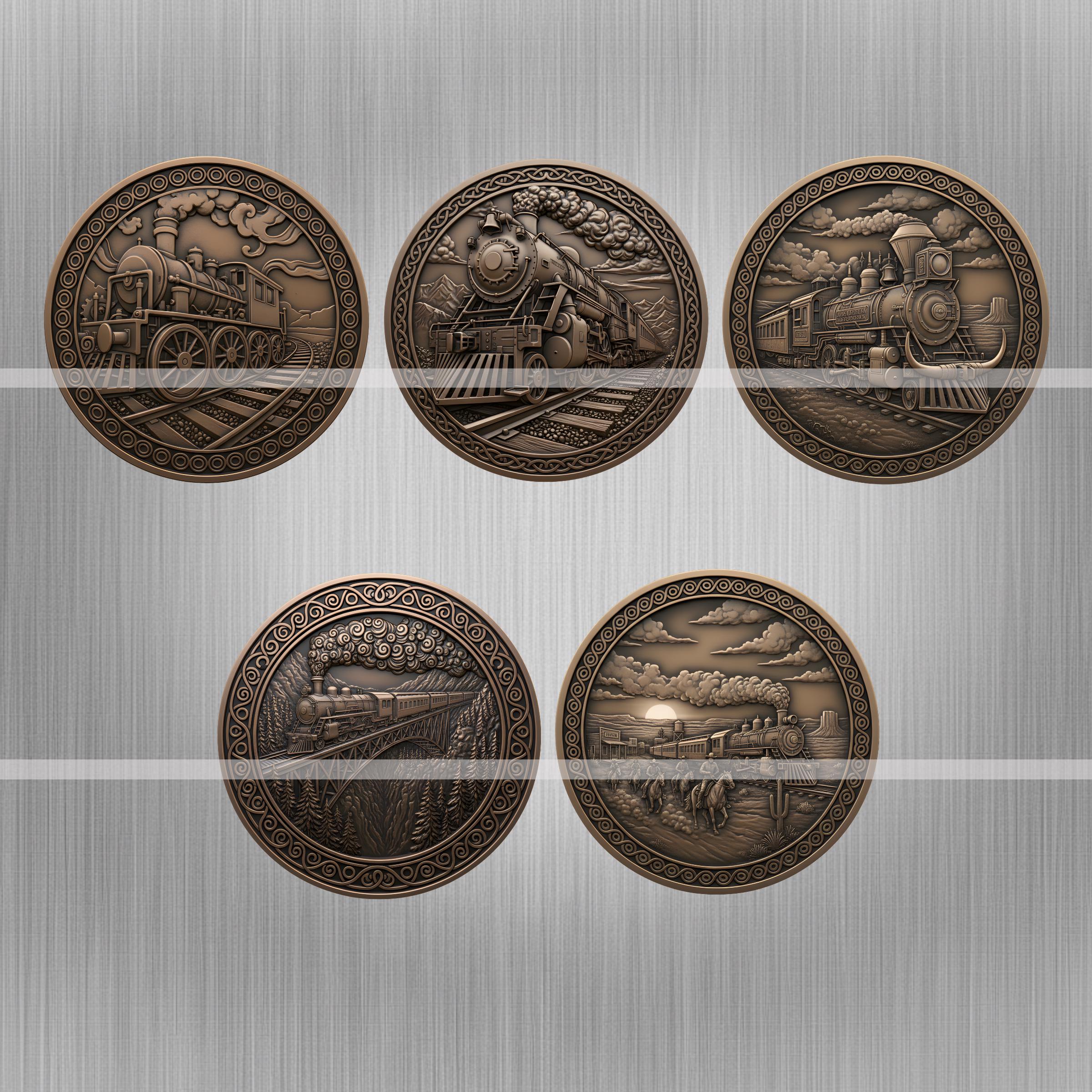 Vintage Train Coin Depth Map Bundle: 3D Depth Maps for Laser Engraving ...