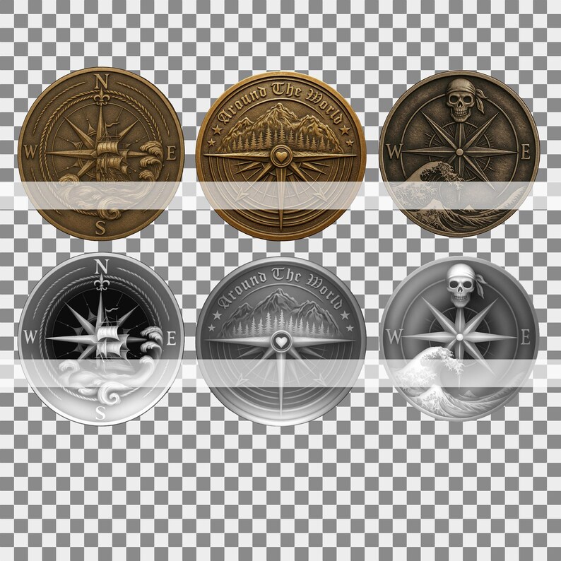 Compass Coin Depth Map Bundle: 3D Depth Maps for Laser Engraving ...