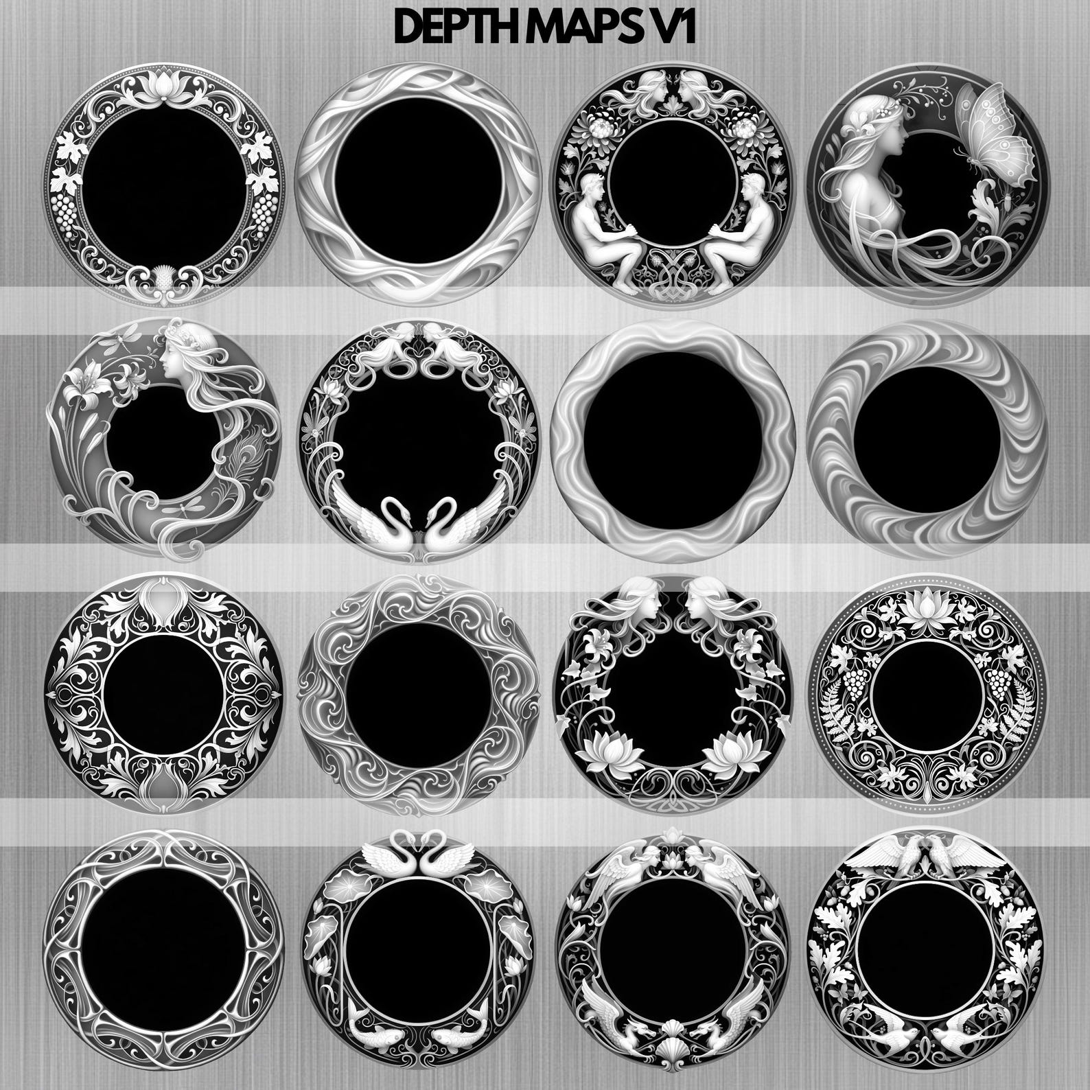 Art Nouveau Coin Frame Depth Map Bundle: 3D Embossing Depth Maps for ...