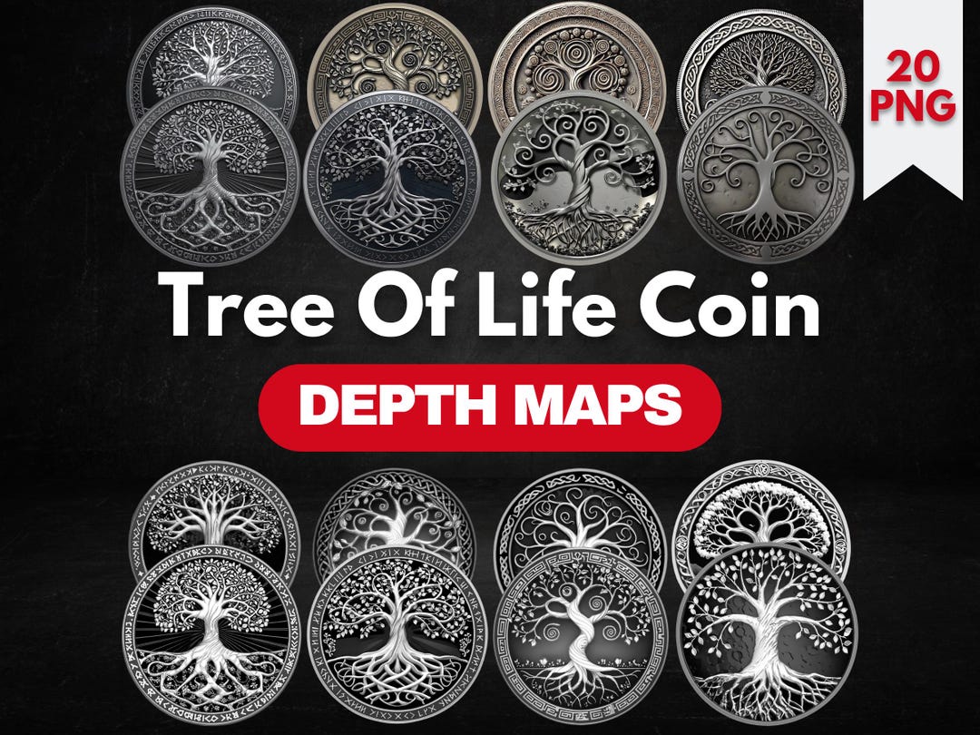 Tree of Life Coin Depth Map Bundle: 3D Depth Maps for Laser Engraving ...