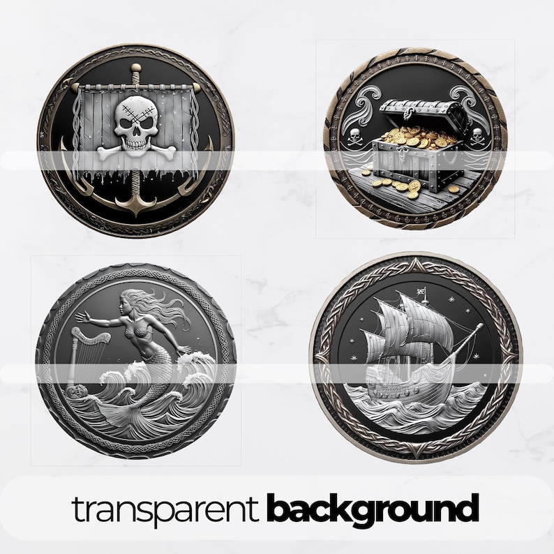 Pirate Coin 3D Depth Map PNG Bundle Pirates Treasure Laser Engrave Coin ...