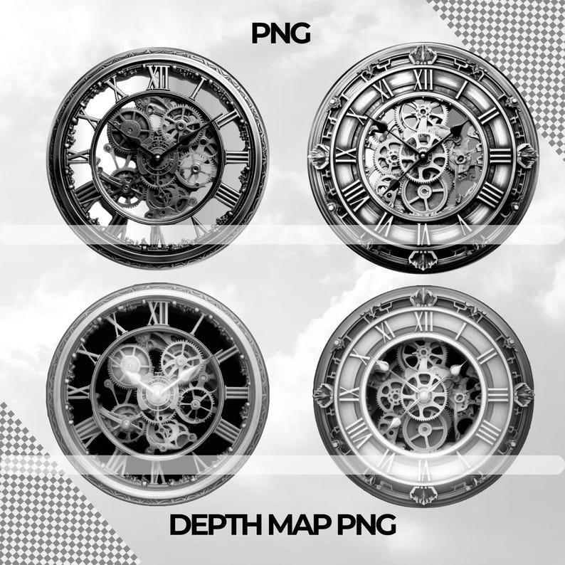 Gear Clock Coin Depth Map Bundle: 3D Depth Maps for Laser Engraving ...