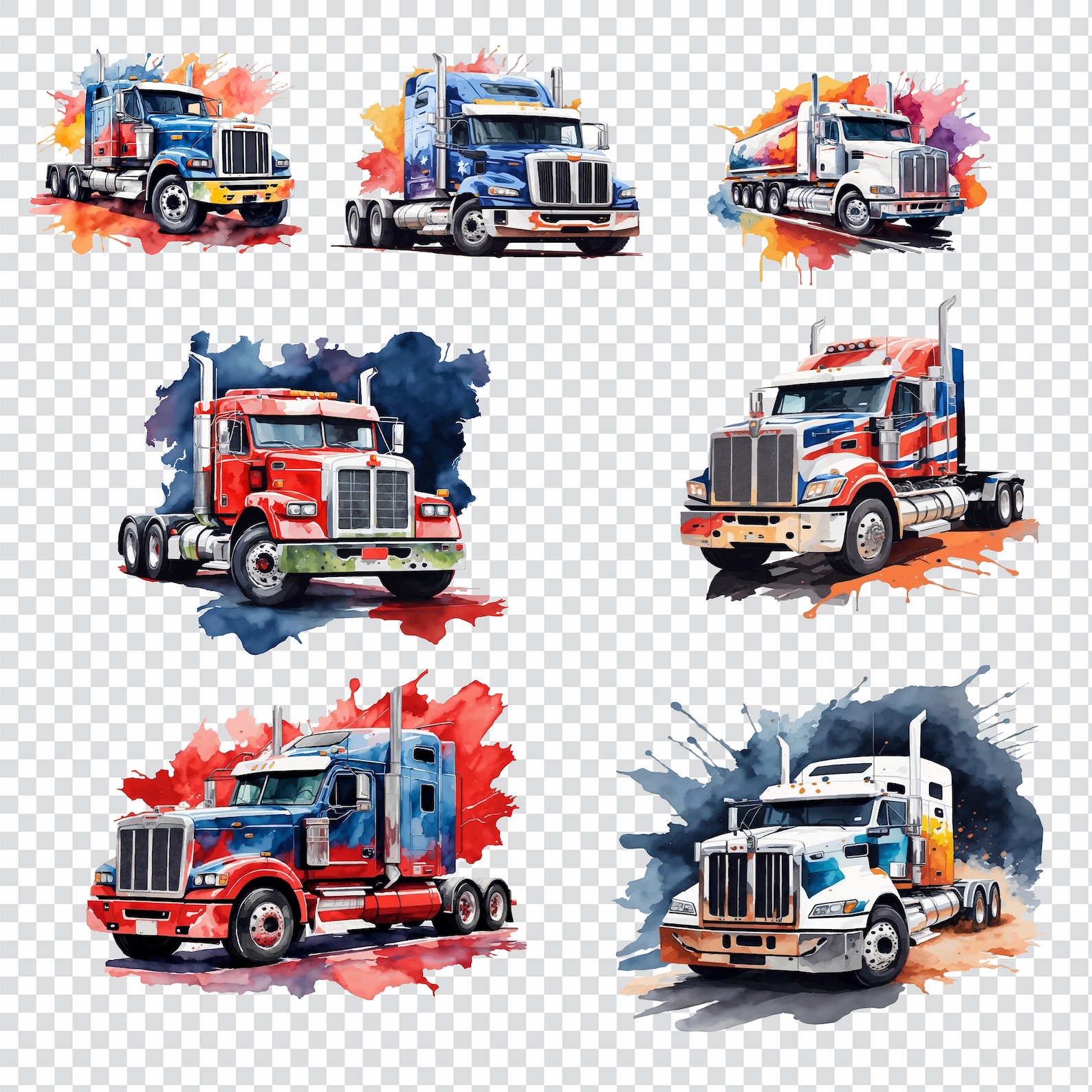 Watercolor Trucking Graphics Clipart Big Rig Custom Trucks 115 Semi ...