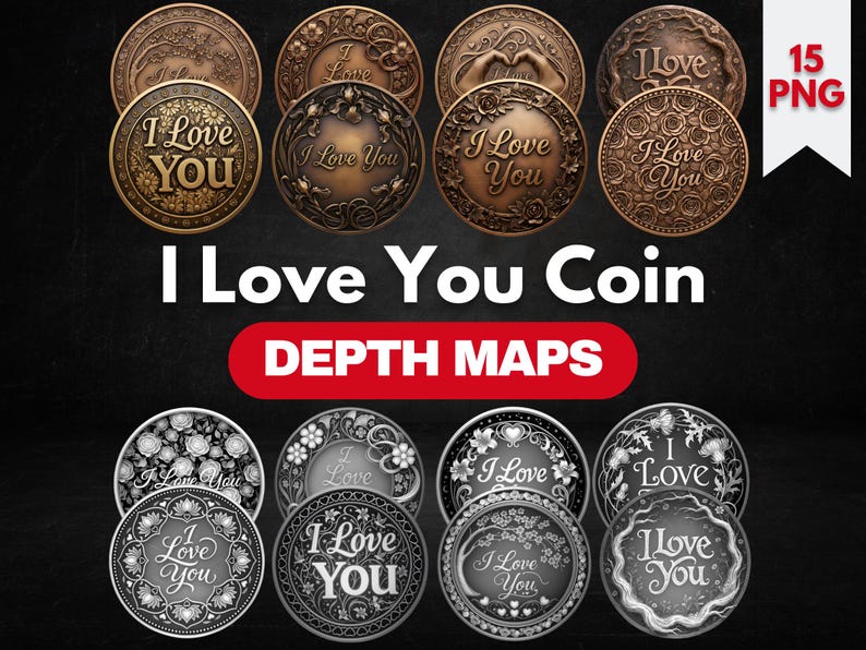 I Love You Coin Depth Map Bundle: 3D Depth Maps for Laser Engraving ...