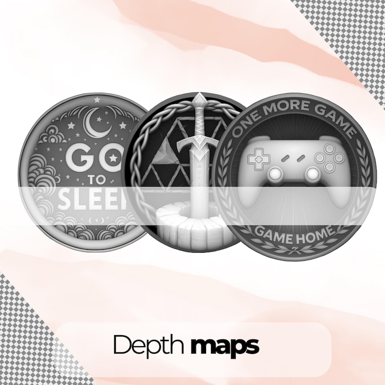 Gamer Coin Depth Map Pack: 3D Depth Maps for Laser Engraving (PNG ...
