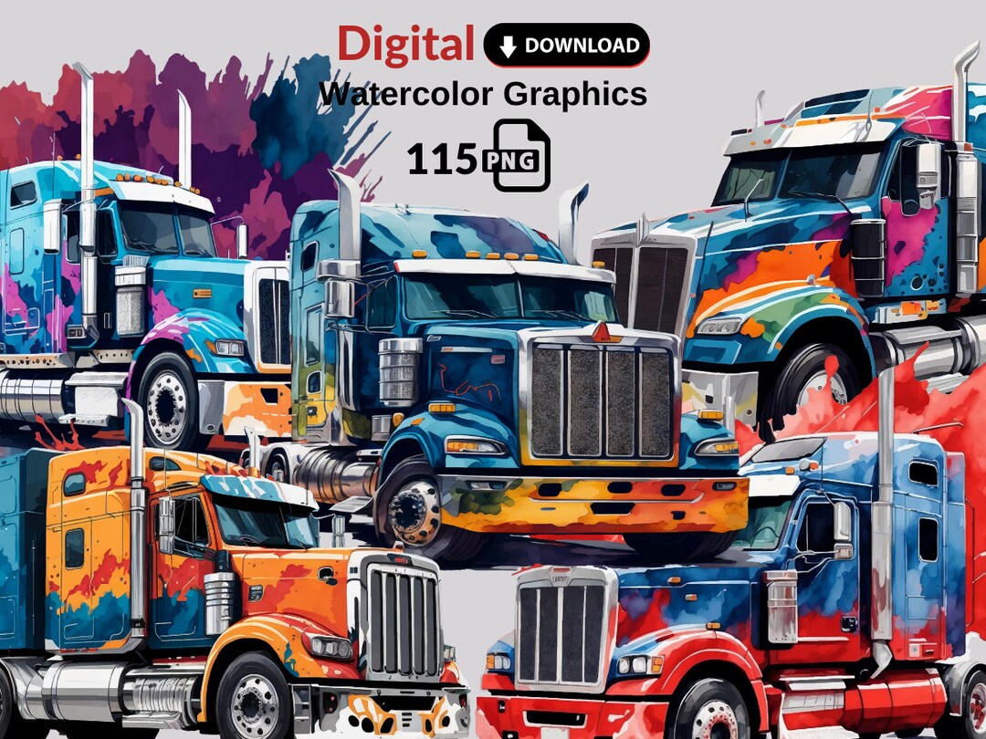 Watercolor Trucking Graphics Clipart Big Rig Custom Trucks Semi Truck ...