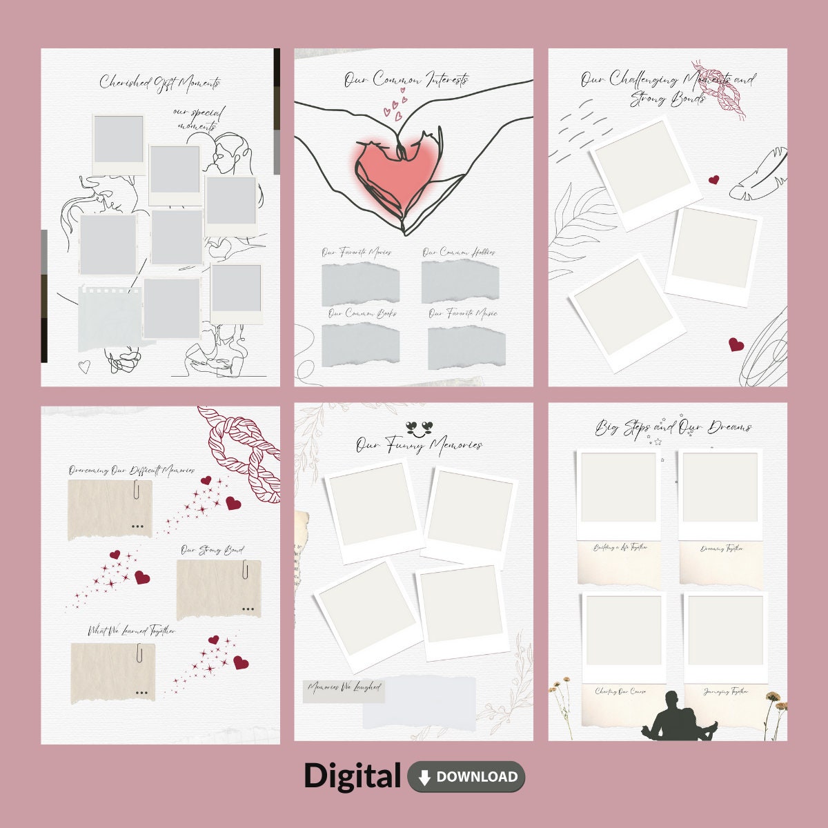 DIY Couple Scrapbook Journal Pages Template DIY Love Album Pages Couple ...