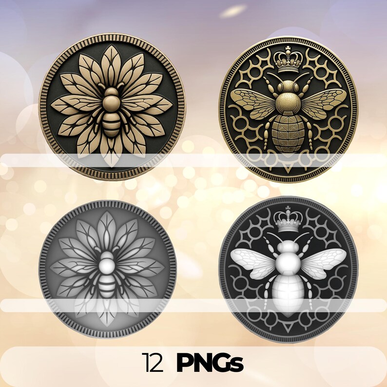 Bee Coin Depth Map Bundle: 3D Depth Maps for Laser Engraving (PNG ...