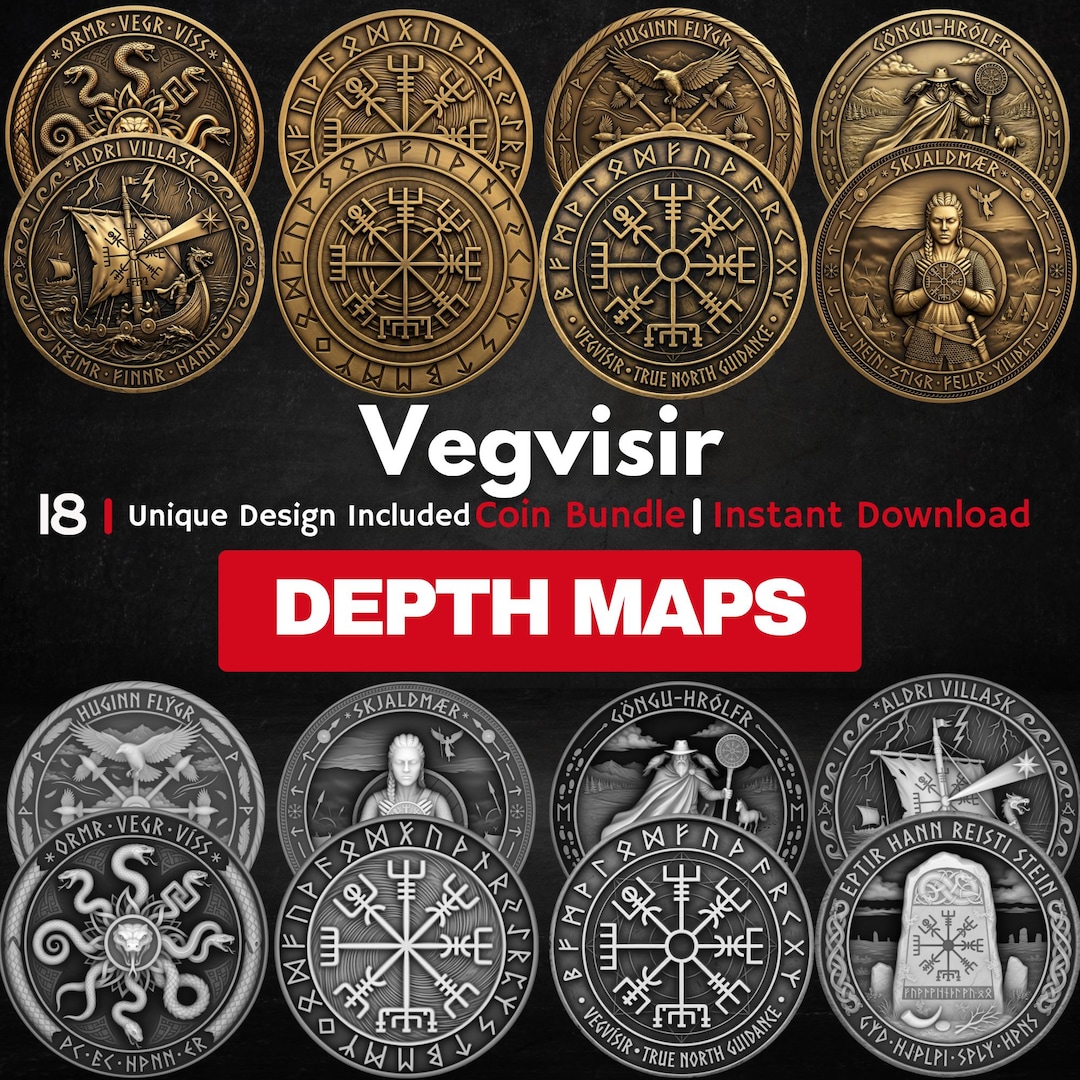 Nordic Vegvisir Coin Depth Map Bundle: 3D Embossing Depth Maps for ...