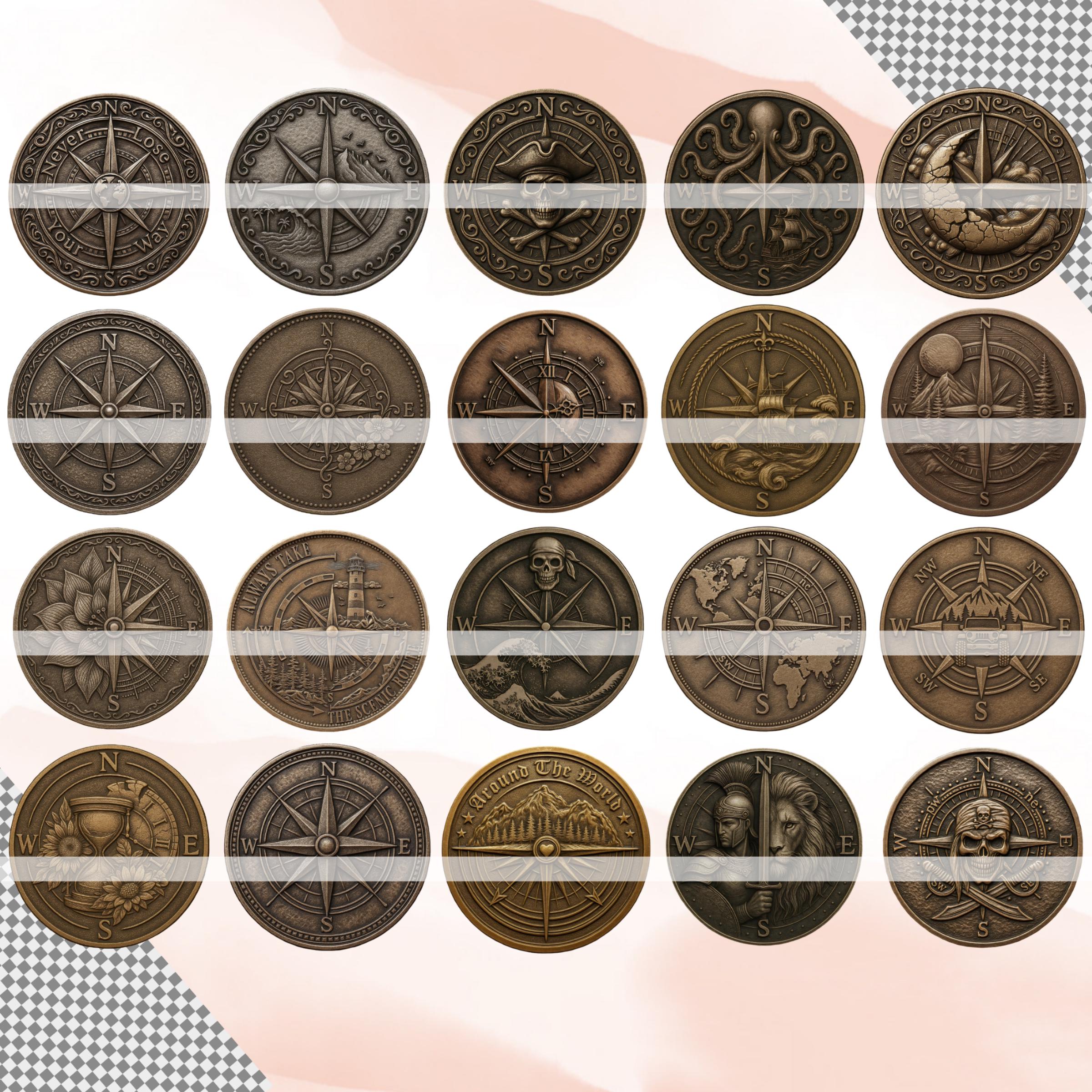 Compass Coin Depth Map Bundle: 3D Depth Maps for Laser Engraving ...