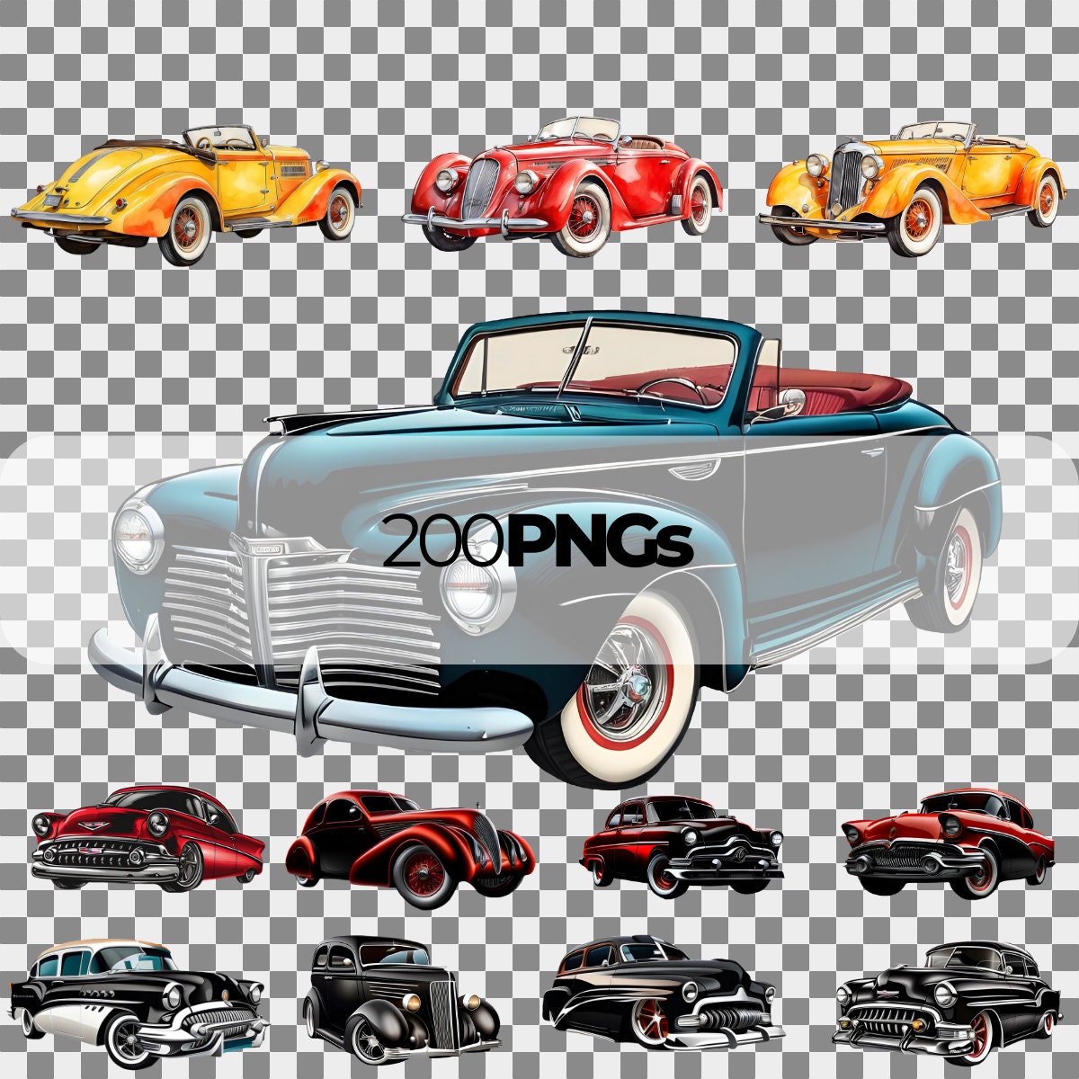 Classic Cars Clipart Bundle Muscle Cars PNG Vintage Car Clipart Car ...