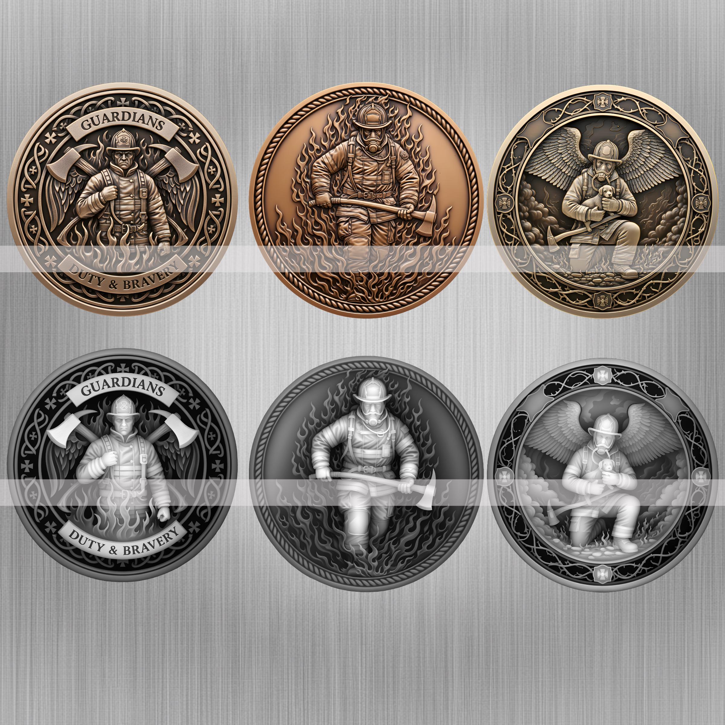 Firefighter Coin Depth Map Bundle: 3D Depth Maps for Laser Engraving ...