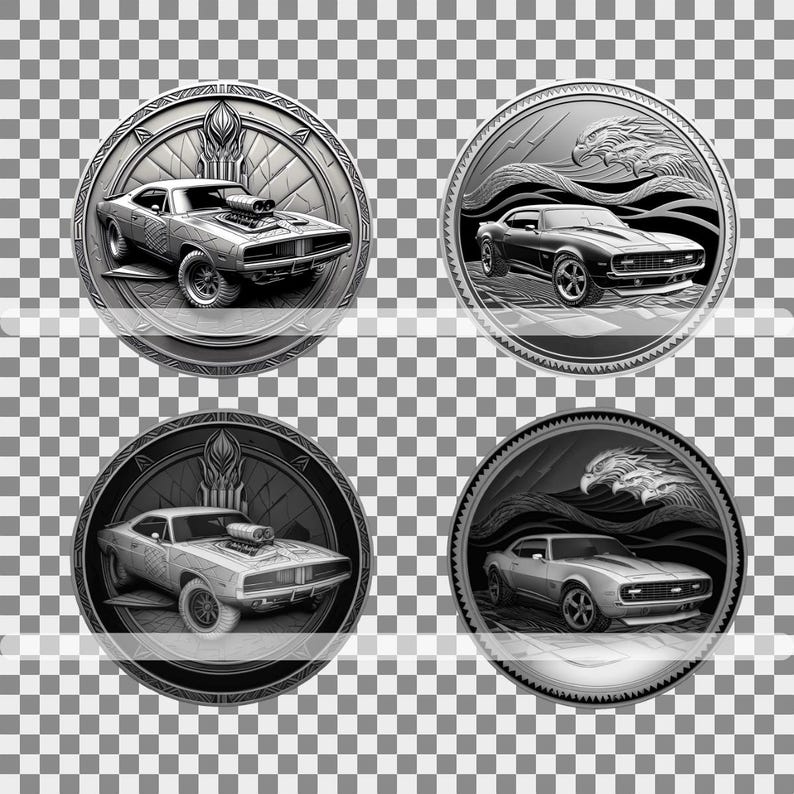 Classic Cars Coin Depth Map Bundle: 3D Depth Maps for Laser Engraving ...