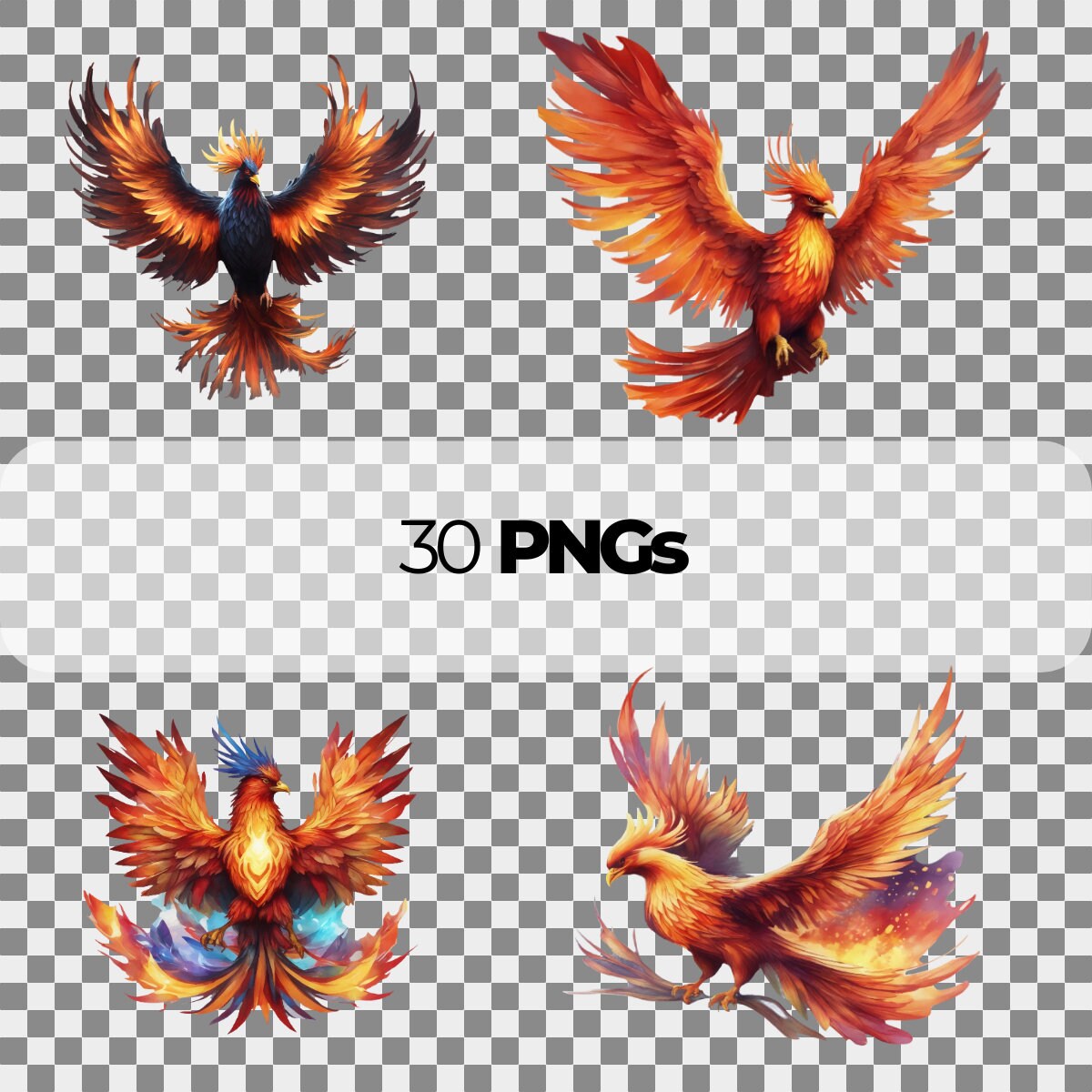 Phoenix Clipart Bundle PNG Transparent Background Phoenix Watercolor ...