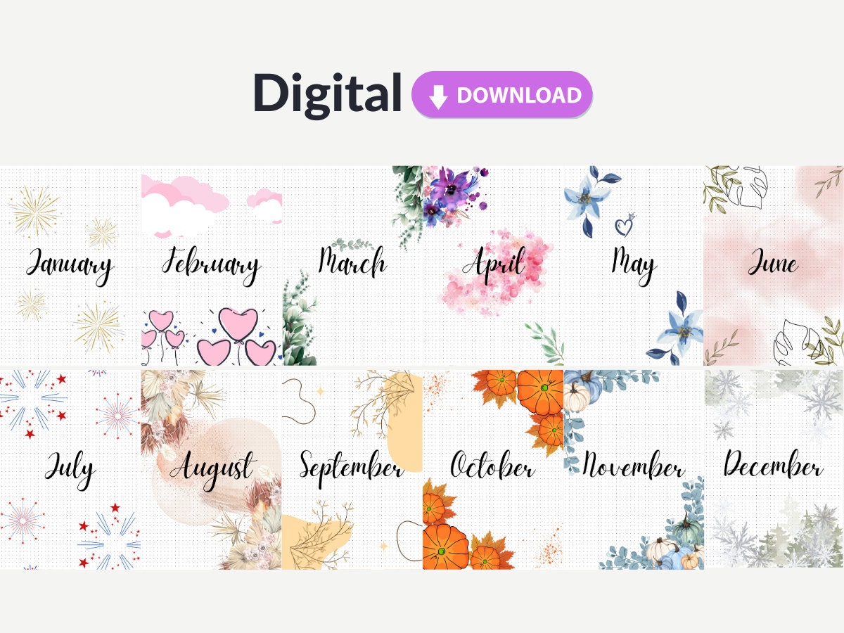 Printable Monthly Journal Covers A5 Bullet Journal Cover Pages Monthly ...