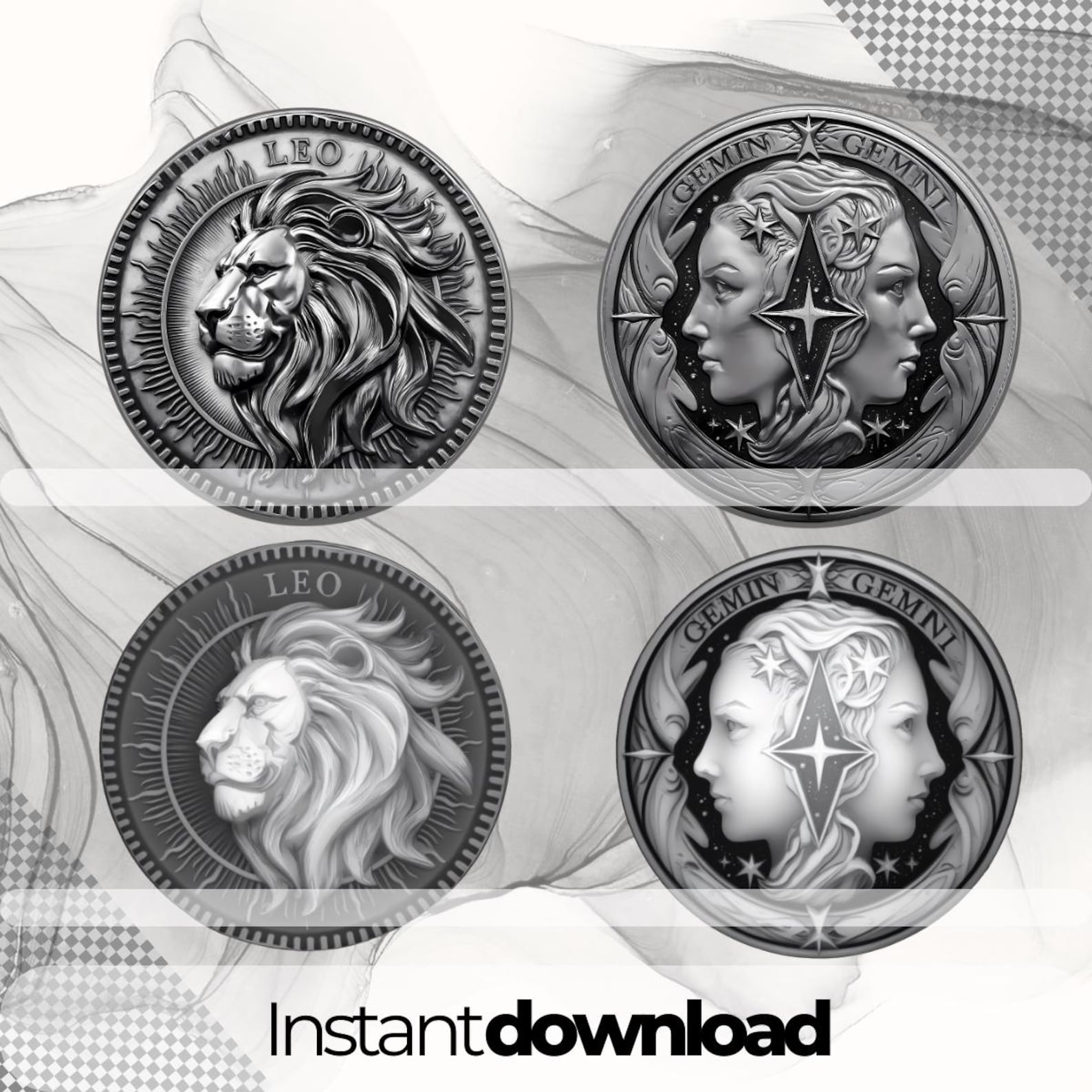 Ancient Zodiac Signs Coin PNG Zodiac Signs Laser Coin Bundle Brass Coin ...