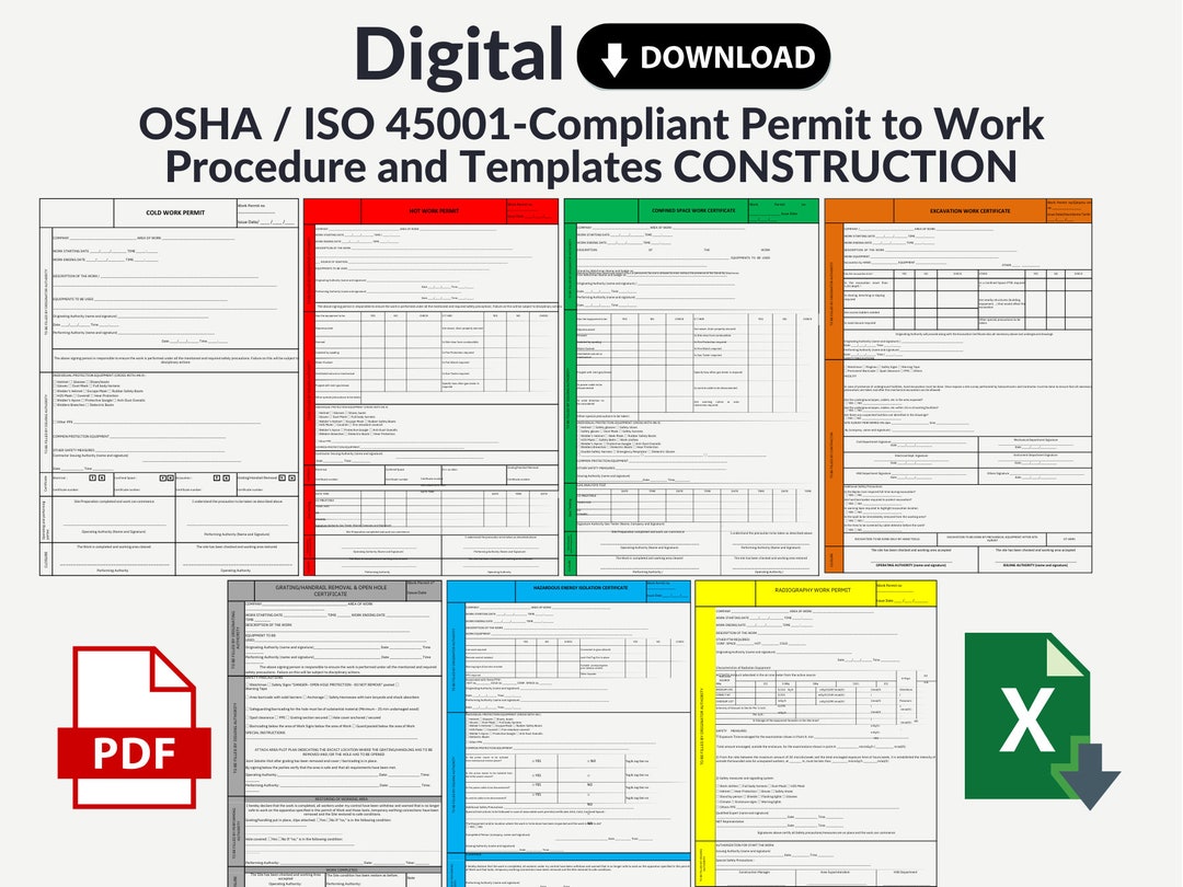 Osha/iso45001-compliant Permit to Work Procedure and Templates Permit ...