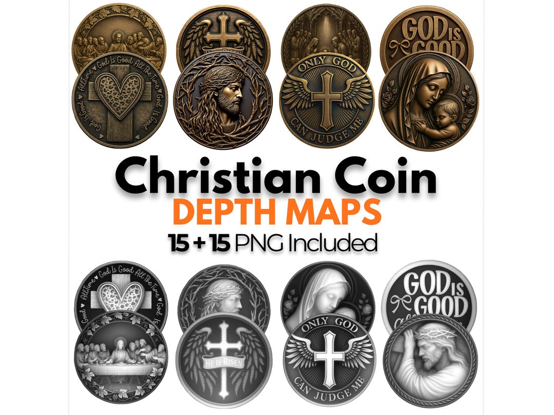 Christian Coin Depth Map Bundle: 3D Depth Maps for Laser Engraving (PNG ...