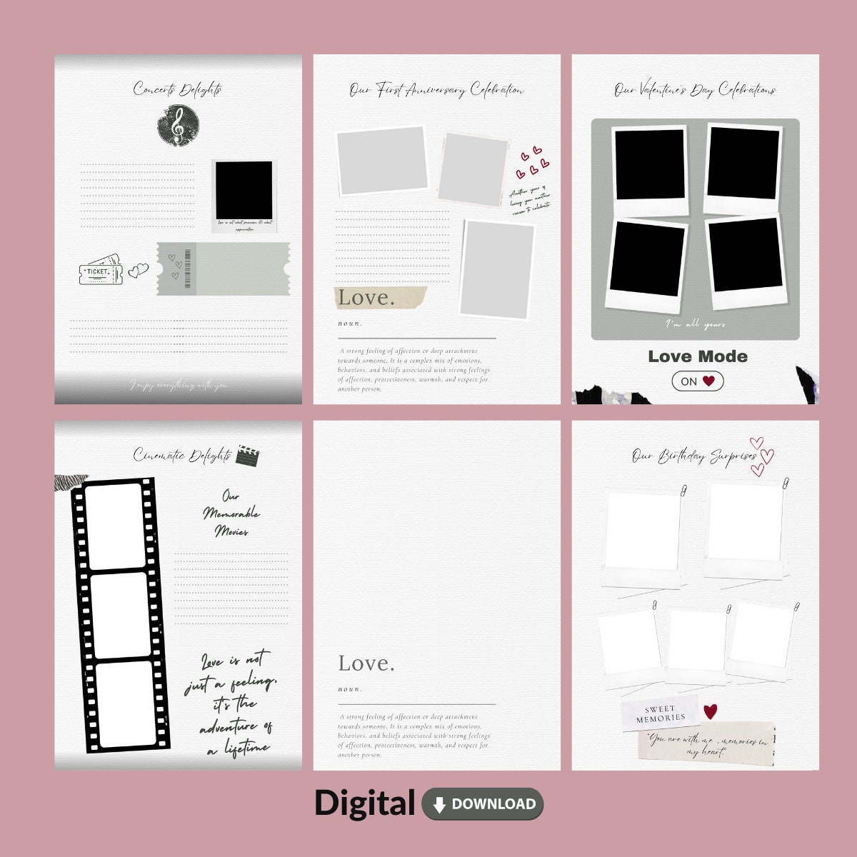 DIY Couple Scrapbook Journal Pages Template DIY Love Album Pages Couple ...