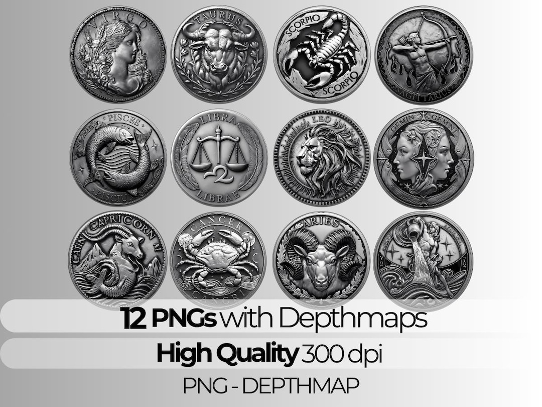 Ancient Zodiac Signs Coin PNG Zodiac Signs Medallion Design Brass Coin ...