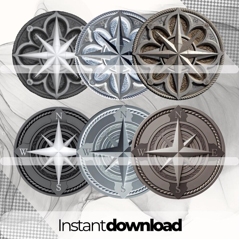 Vintage Compass Coin Depth Map Pack: 3D Depth Maps for Laser Engraving ...