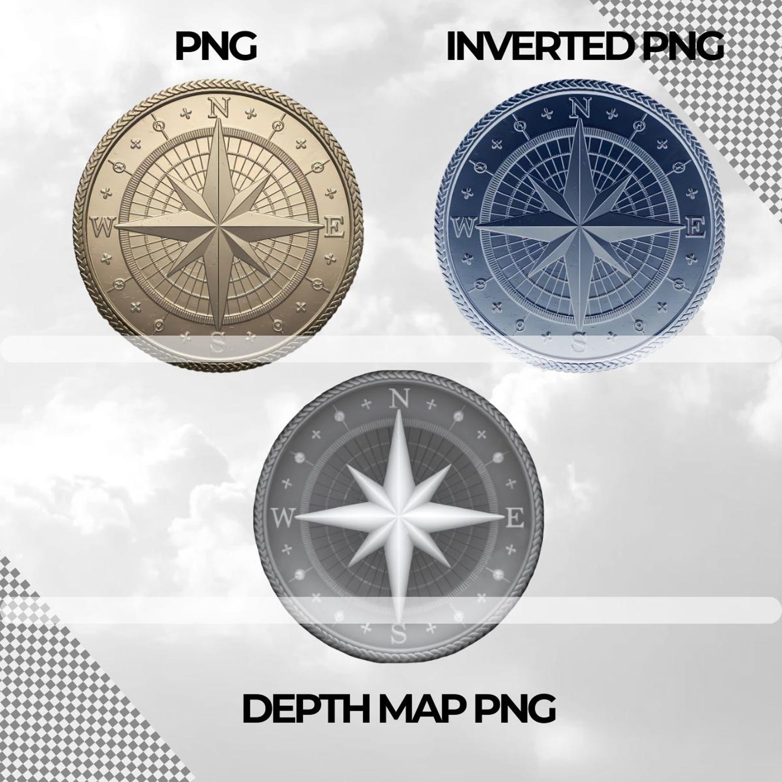 Vintage Compass Coin Depth Map Pack: 3D Depth Maps for Laser Engraving ...
