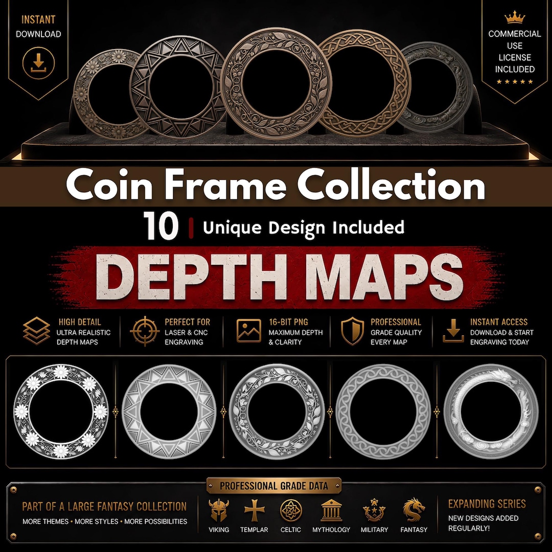 Coin Frame Depth Map Bundle: 3D Embossing Depth Maps for Laser ...