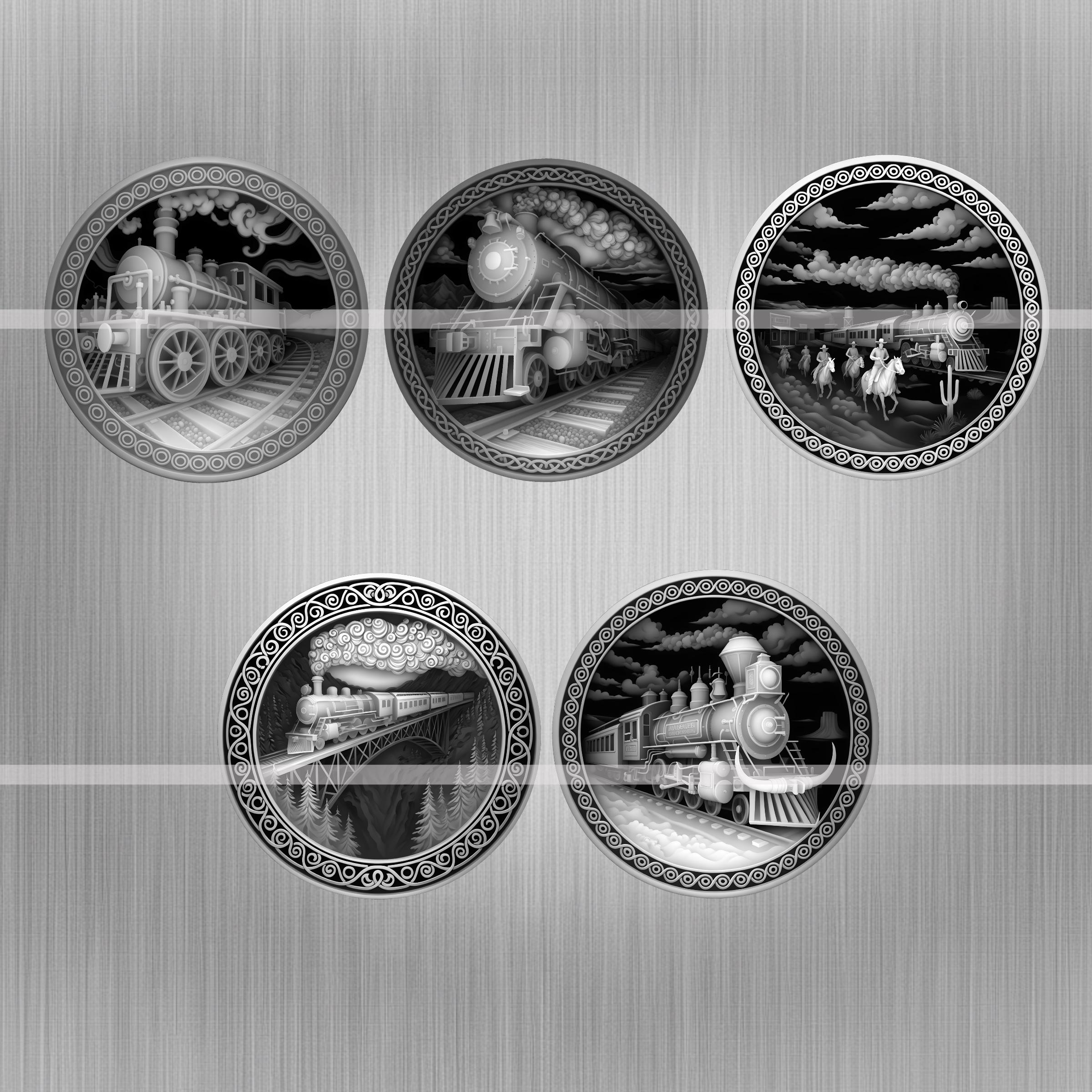 Vintage Train Coin Depth Map Bundle: 3D Depth Maps for Laser Engraving ...