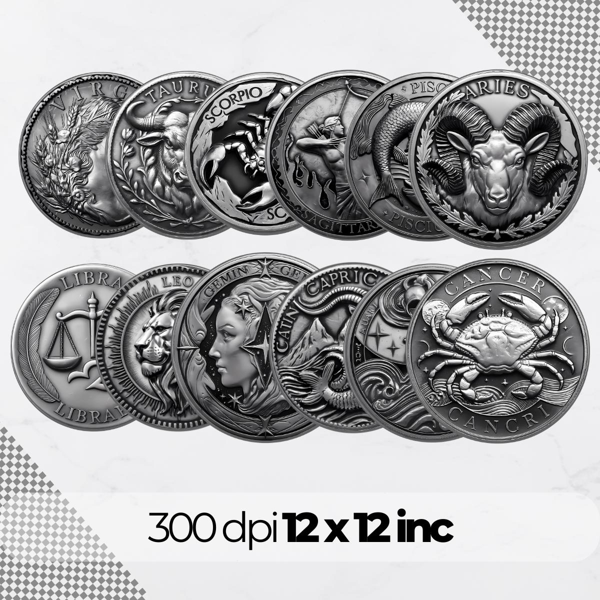 Ancient Zodiac Signs Coin PNG Zodiac Signs Laser Coin Bundle Brass Coin ...