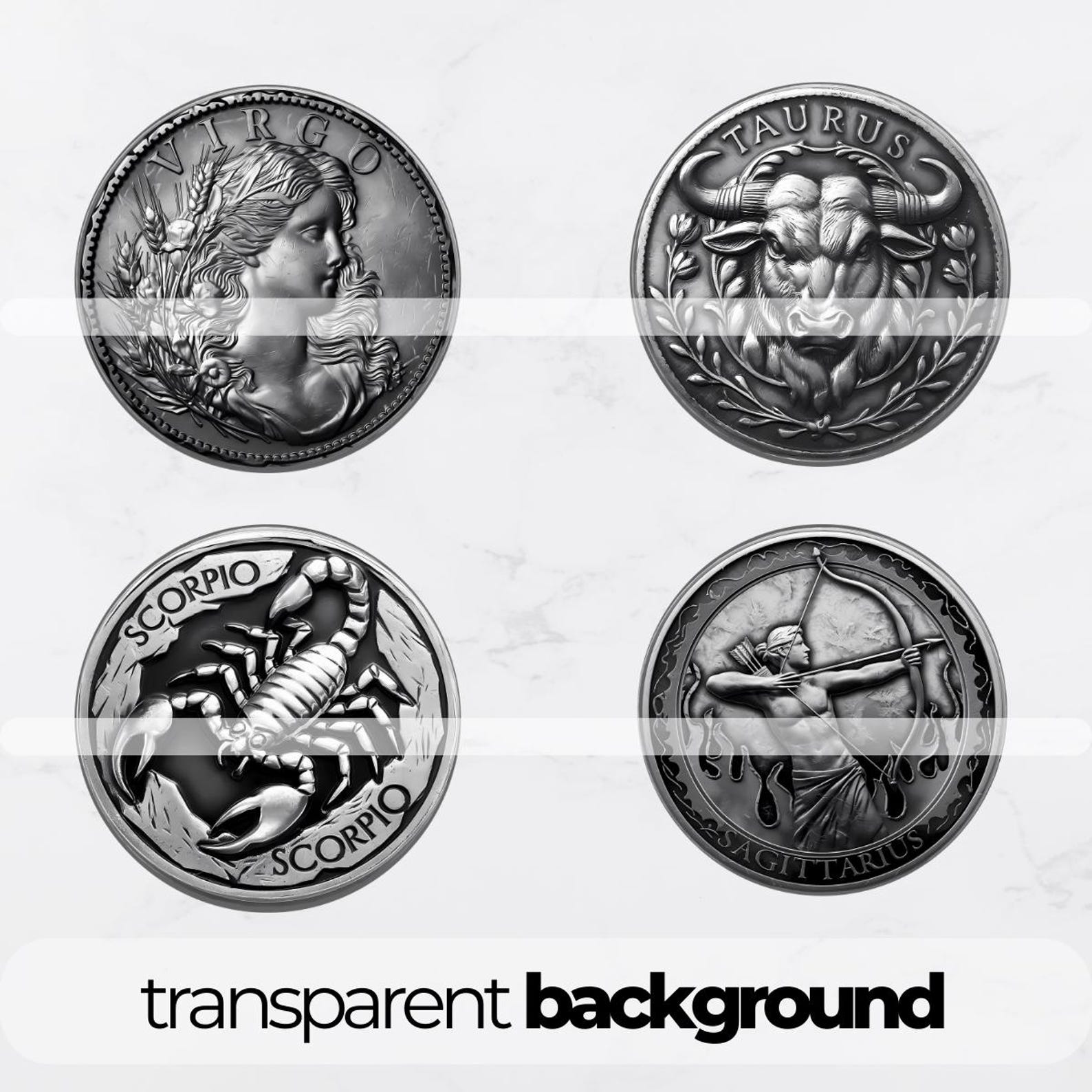 Ancient Zodiac Signs Coin PNG Zodiac Signs Laser Coin Bundle Brass Coin ...