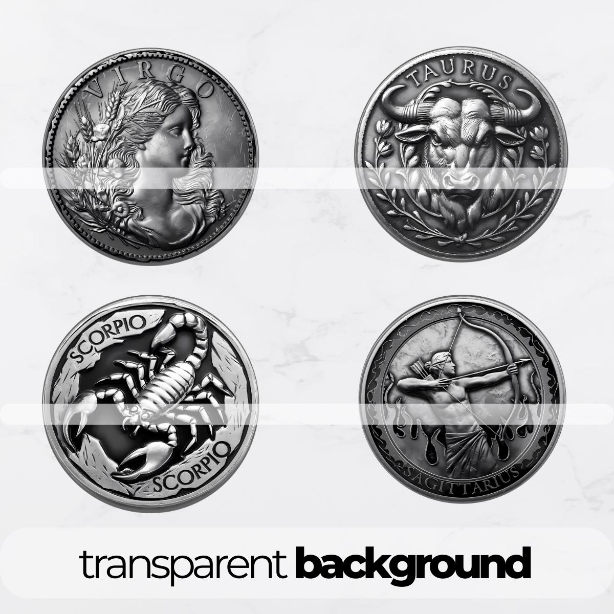 Ancient Zodiac Signs Coin PNG Zodiac Signs Laser Coin Bundle Brass Coin ...