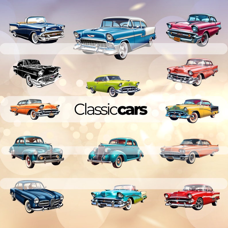 Classic Cars Clipart Bundle Muscle Cars PNG Vintage Car Clipart Car ...